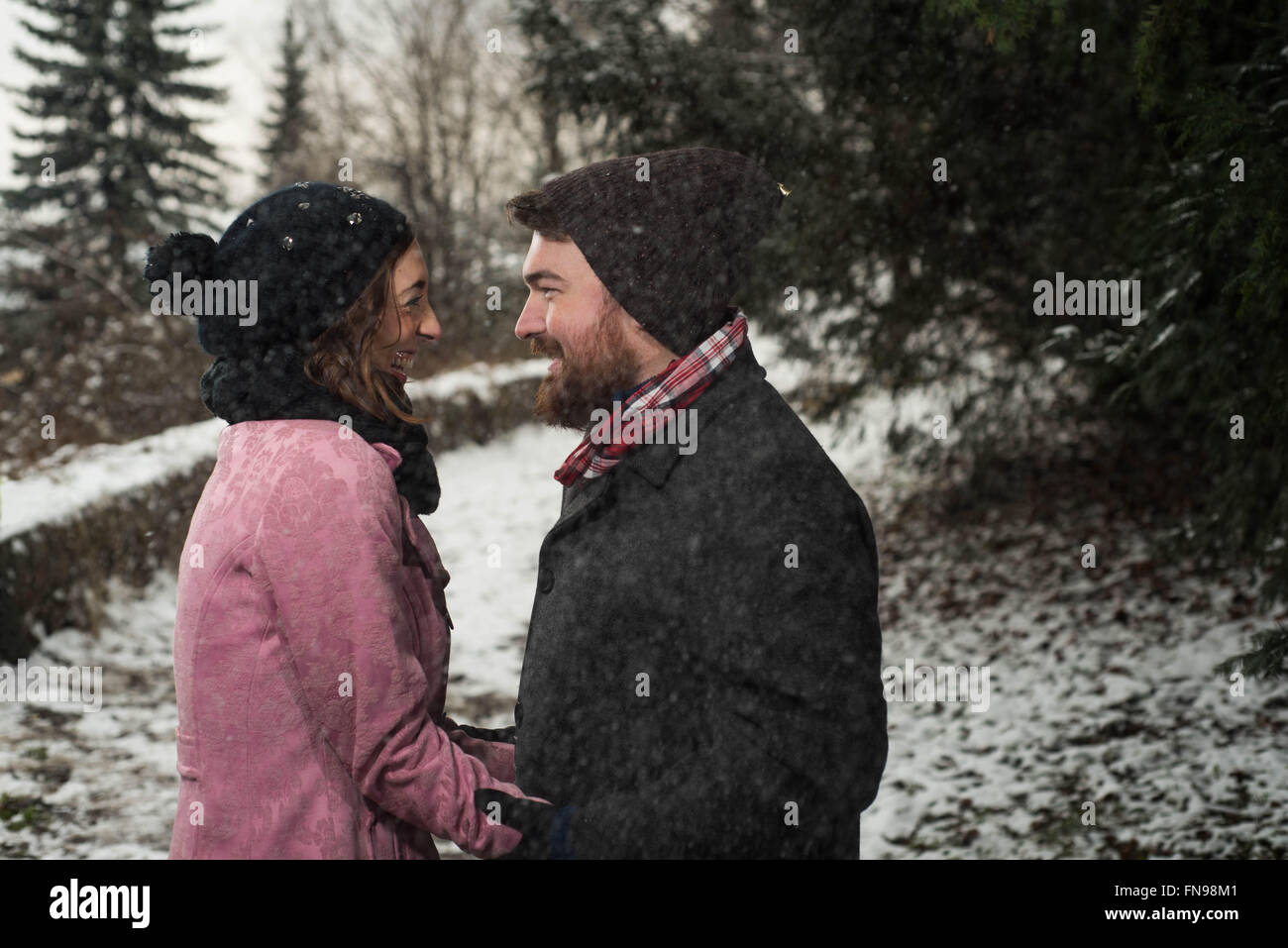Couple in snow scene hi-res stock photography and images - Alamy