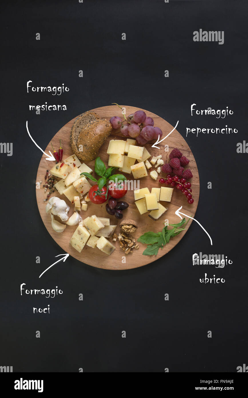 Selection of Italian cheese on chopping board Stock Photo - Alamy