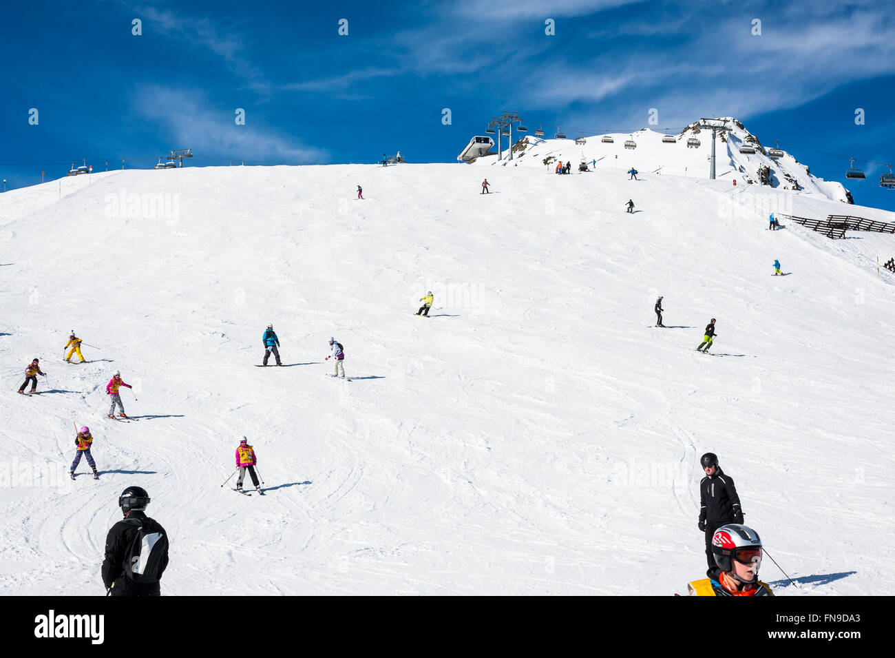 MAYRHOFEN, AUSTRIA : MARCH 22, 2016:View of Mayrhofen Ski resort area ...