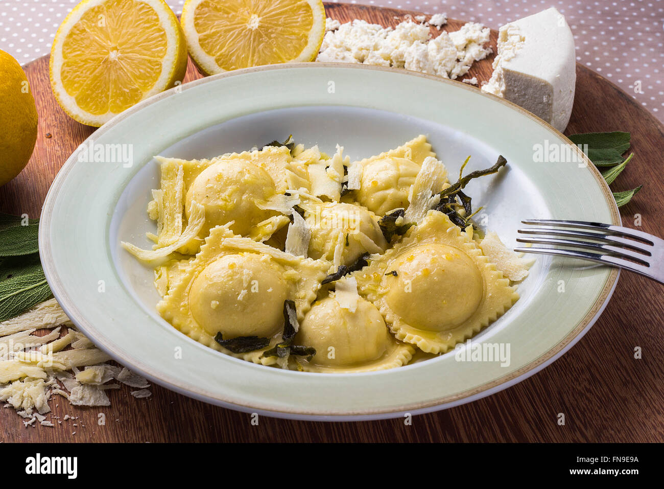 Ravioli with braised sage, ricotta and parmesan Stock Photo - Alamy