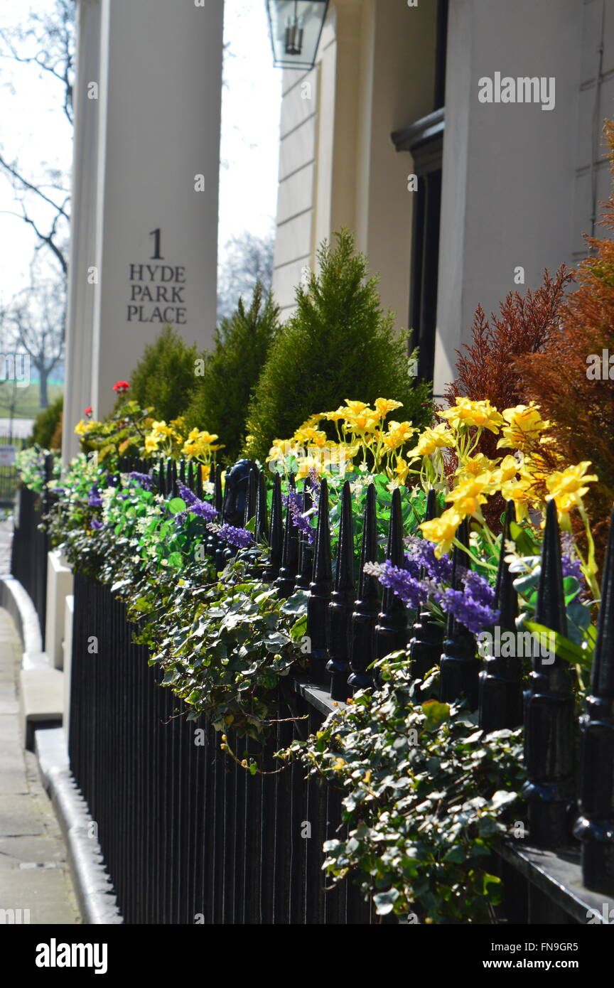 1 Hyde Park Place, London UK, on a beautiful Spring day, with spring ...