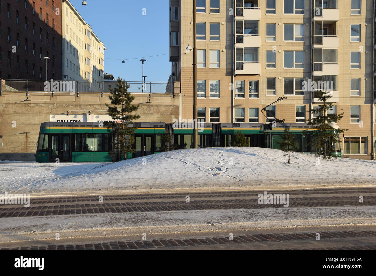 Variotram articulated car of route 6 awaiting departure at Hietalahti ...