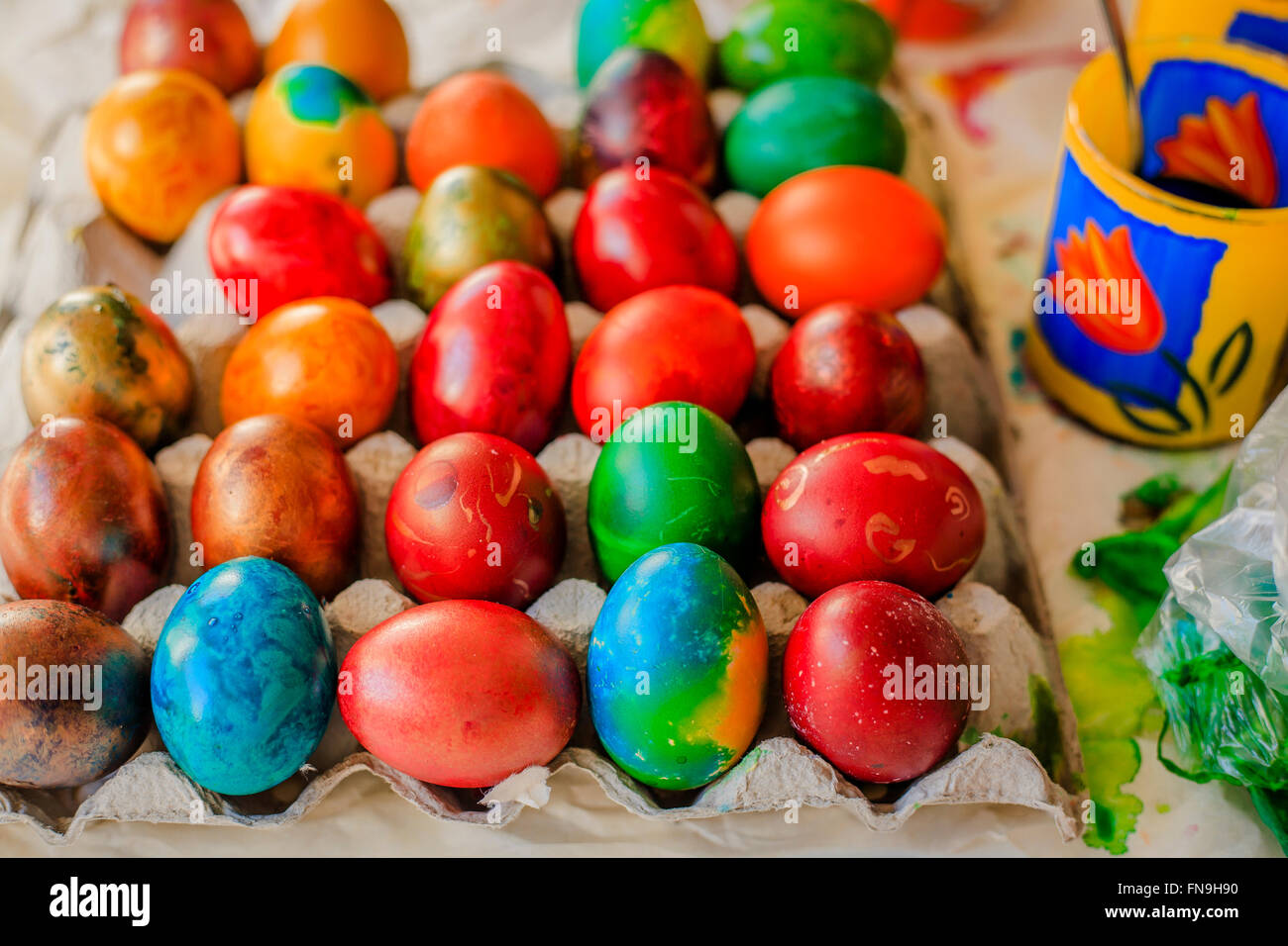Multi-colored painted Easter eggs Stock Photo - Alamy