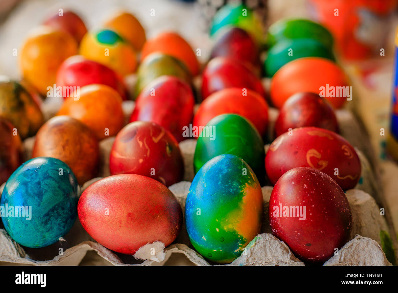 Multi-colored painted Easter eggs Stock Photo - Alamy