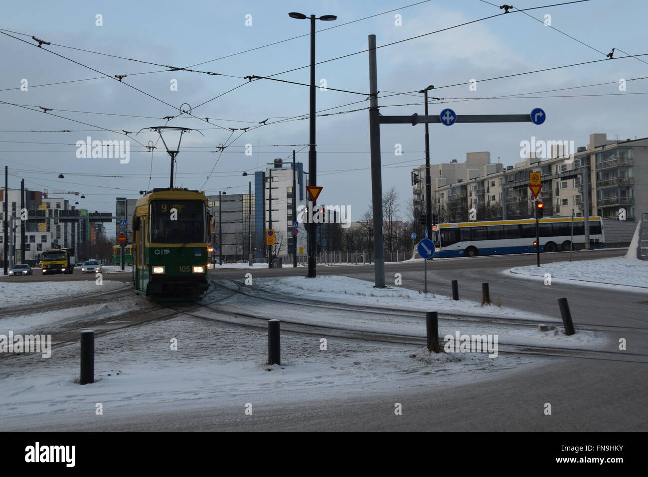 Tram and bus routes junction in Hietalahdenranta, Helsinki Stock Photo ...