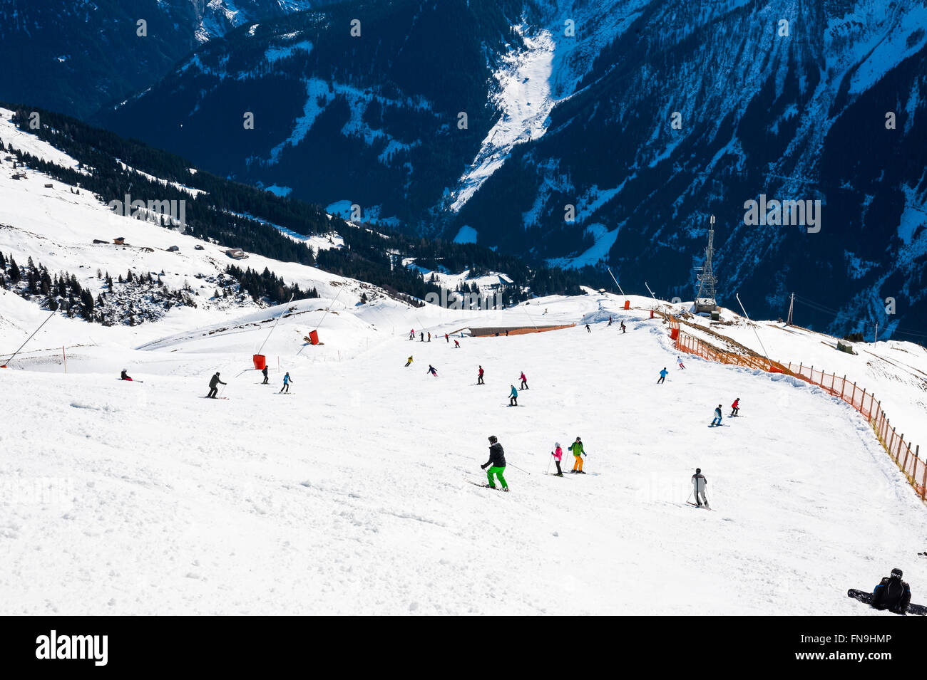 MAYRHOFEN, AUSTRIA : MARCH 22, 2016:View of Mayrhofen Ski resort area ...