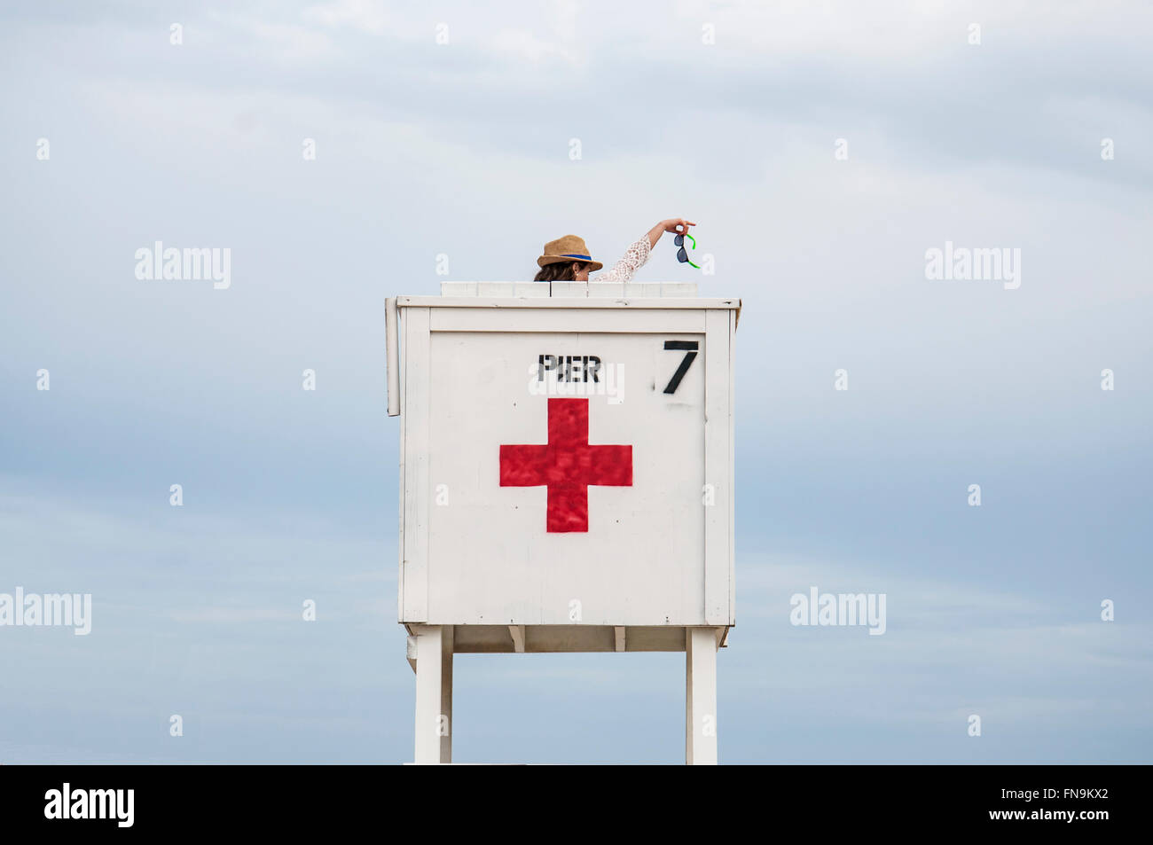 Bay watch tower on the ocean Stock Photo - Alamy