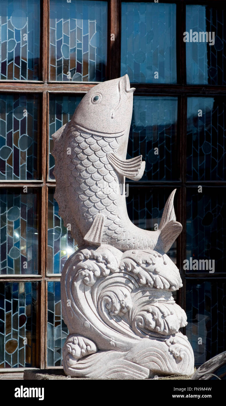 High resolution image. Fountain in the form of fish Stock Photo - Alamy