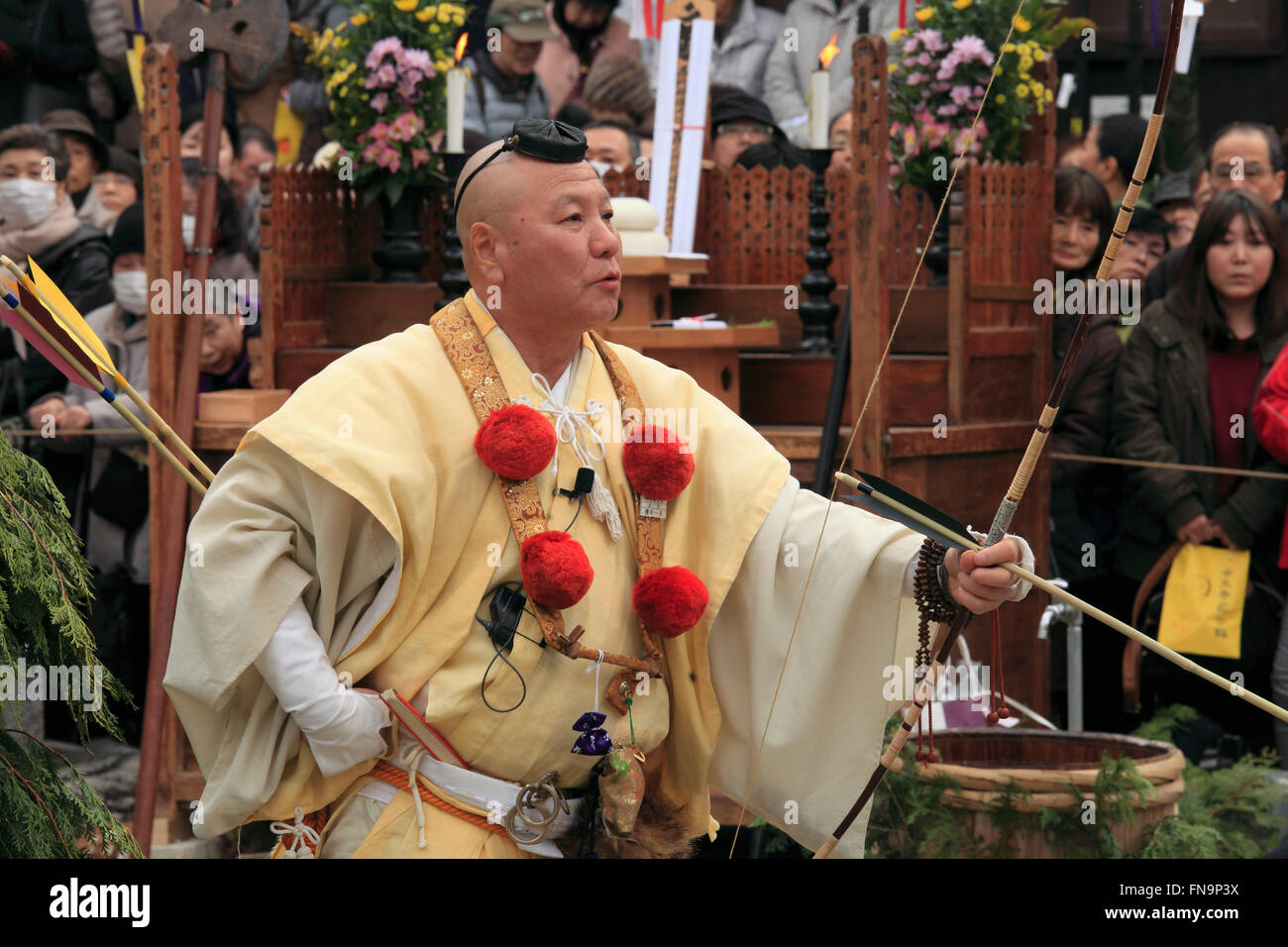 Japan; Kyoto; Mibu Temple, Setsubun Festival, yamabushi, archery ritual ...