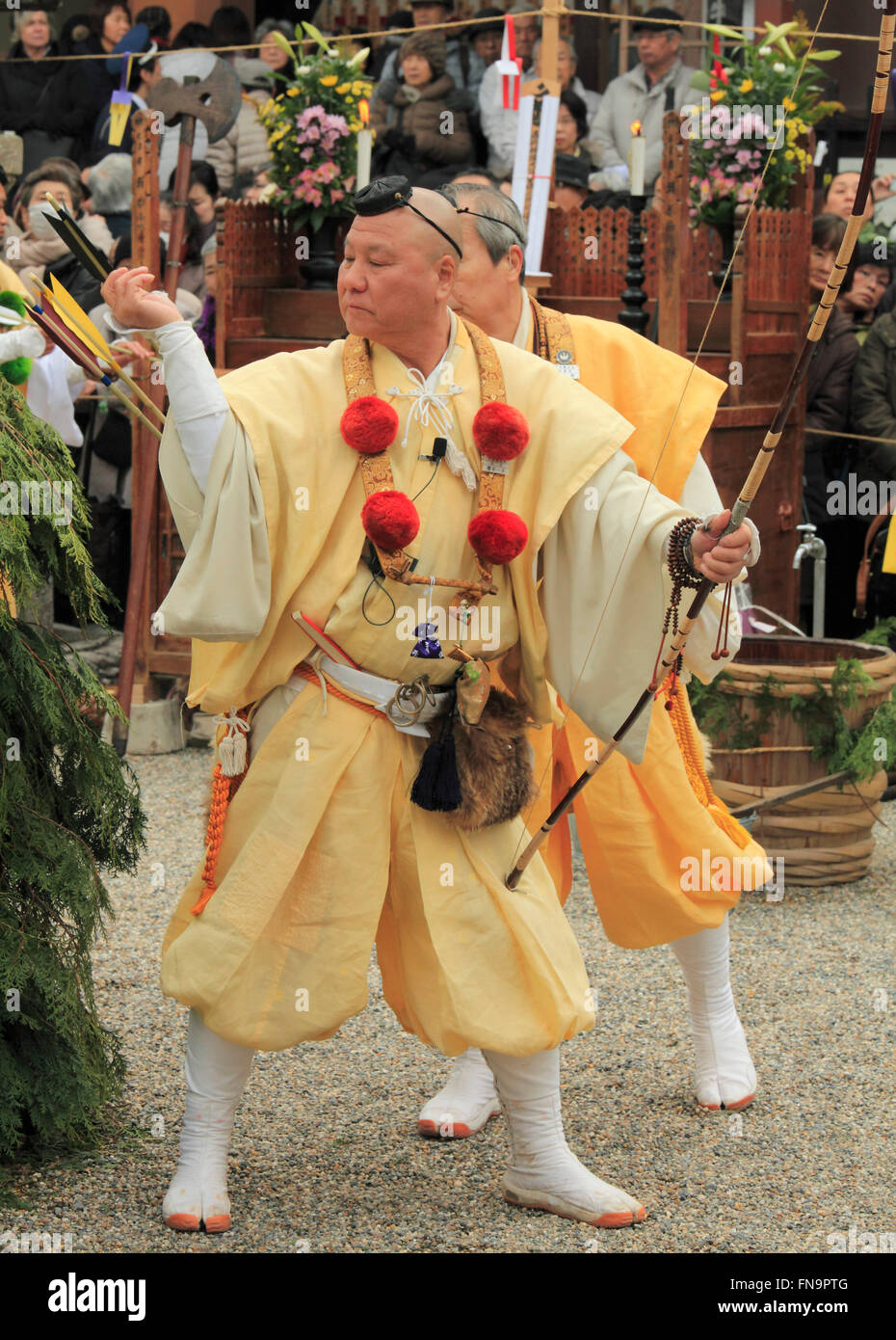 Japan; Kyoto; Mibu Temple, Setsubun Festival, yamabushi, archery ritual ...