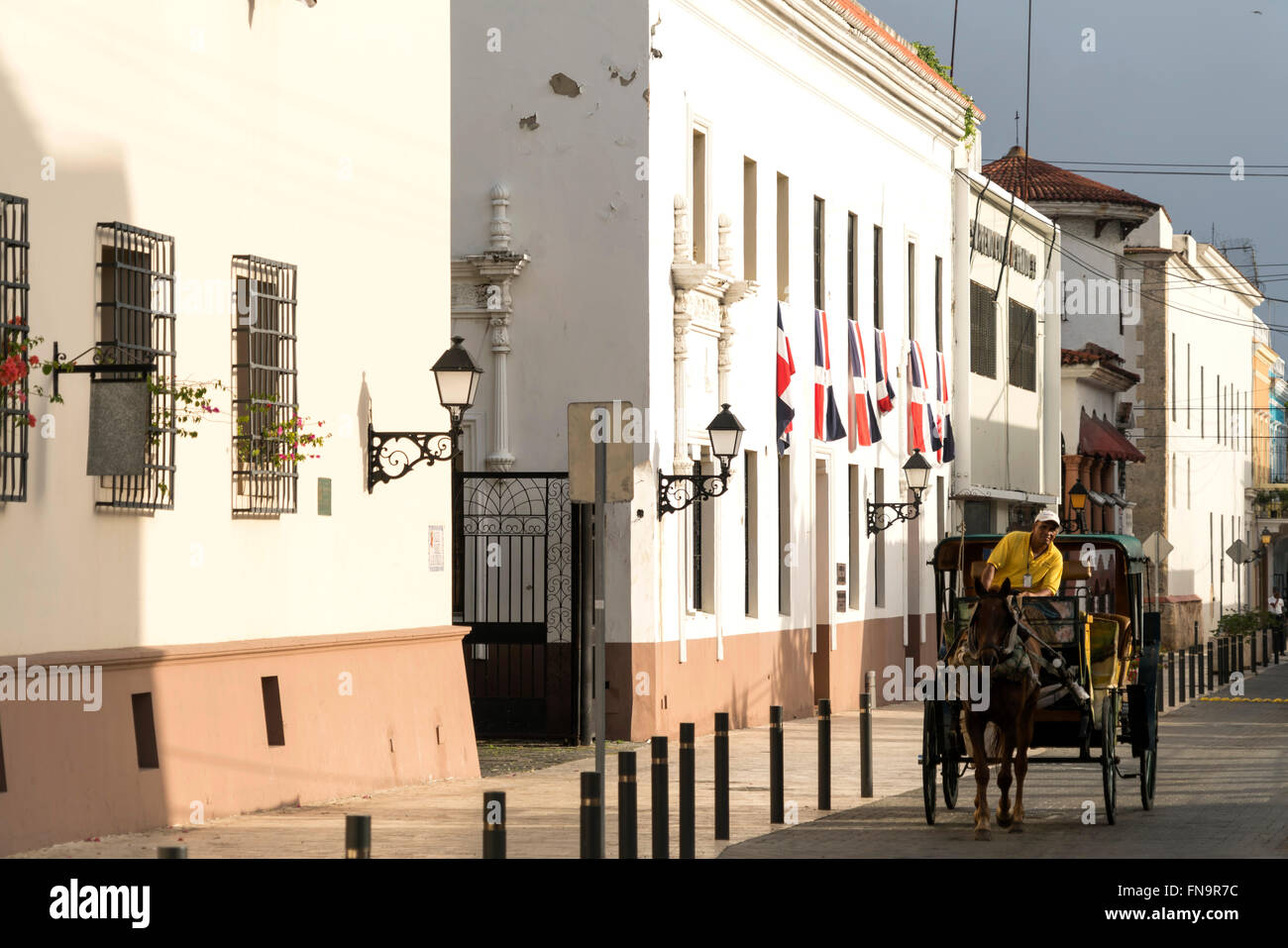 horse cart in the colonial zone, Calle Isabel La Catolica, capital ...