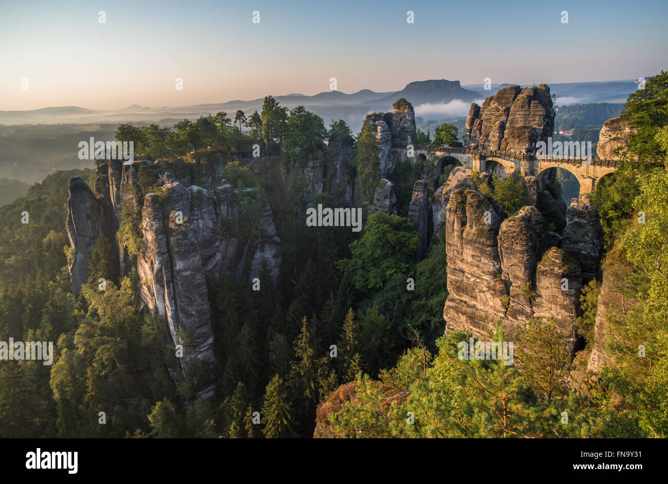The Bastei bridge, Saxon Switzerland National Park, Germany Stock Photo ...