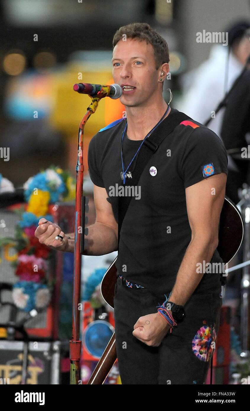 New York, NY, USA. 14th Mar, 2016. Chris Martin, Coldplay on stage for ...