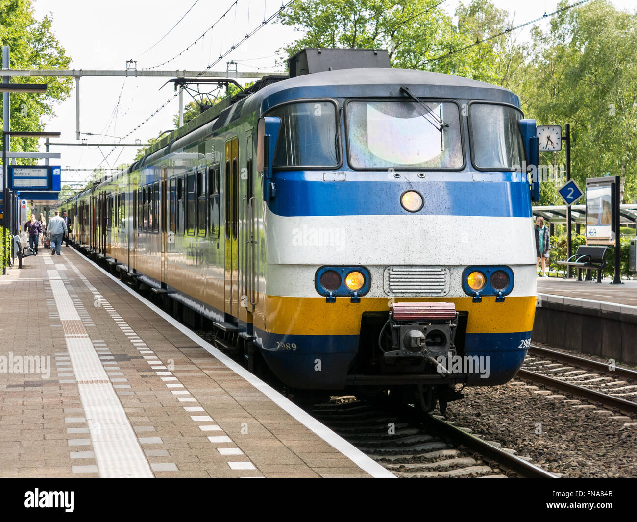 Sprinter train on railway station Mediapark in Hilversum, the ...