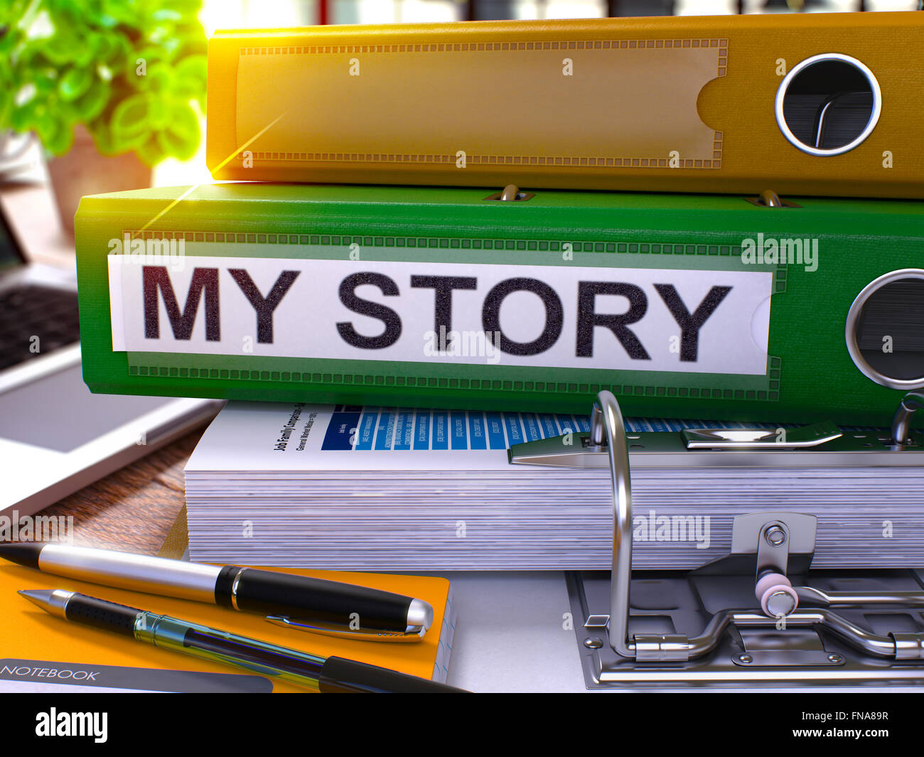 Green Ring Binder with Inscription My Story Stock Photo - Alamy