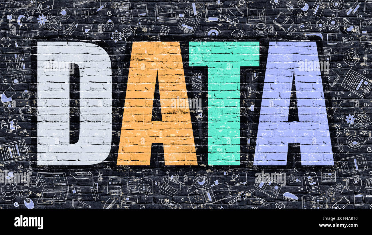 Data on Dark Brick Wall Stock Photo - Alamy