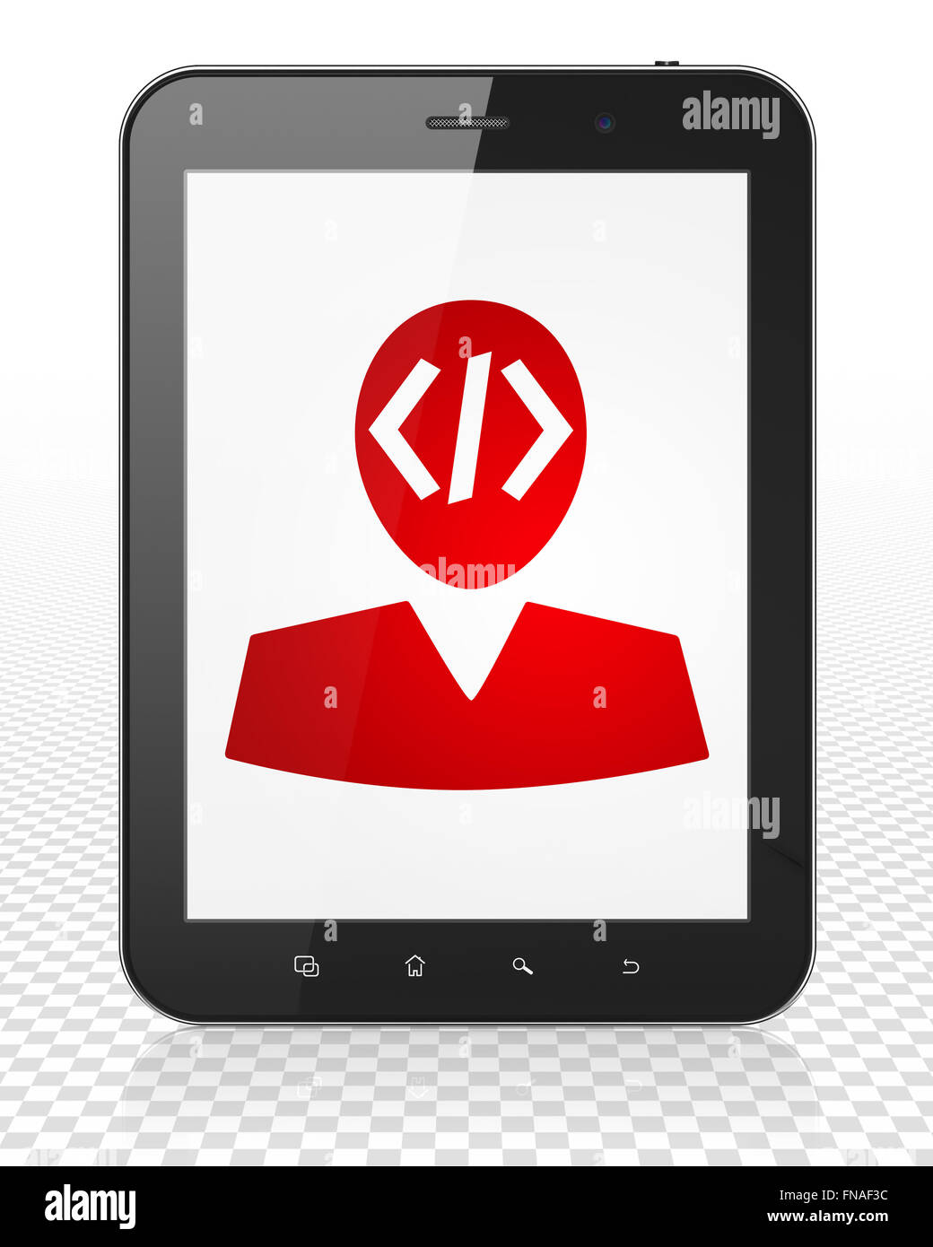 Software concept: Tablet Pc Computer with Programmer on display Stock ...