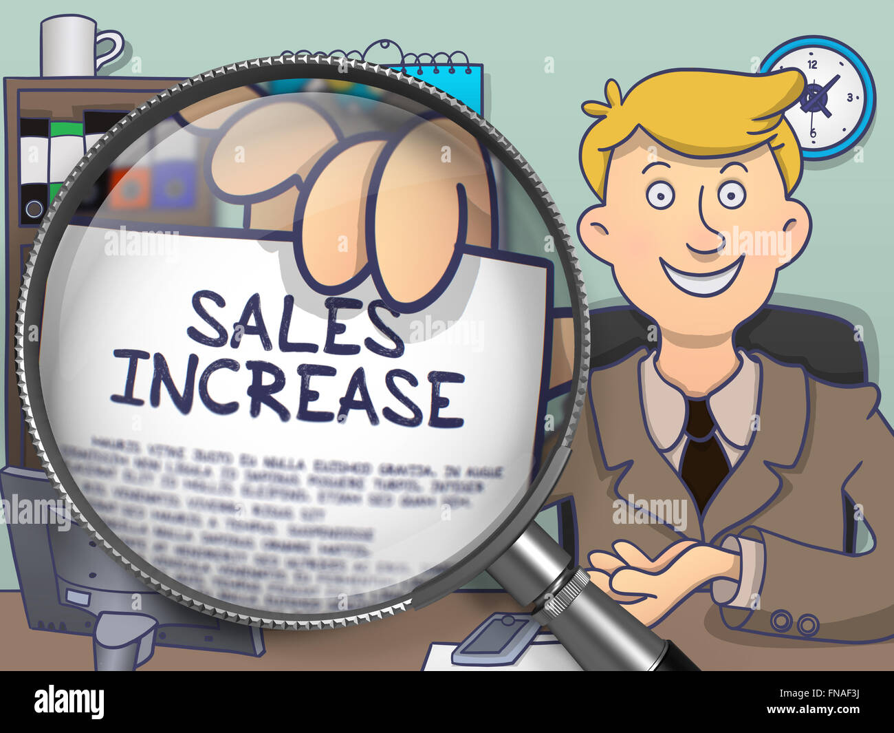 Sales Increase through Magnifier. Doodle Style Stock Photo - Alamy