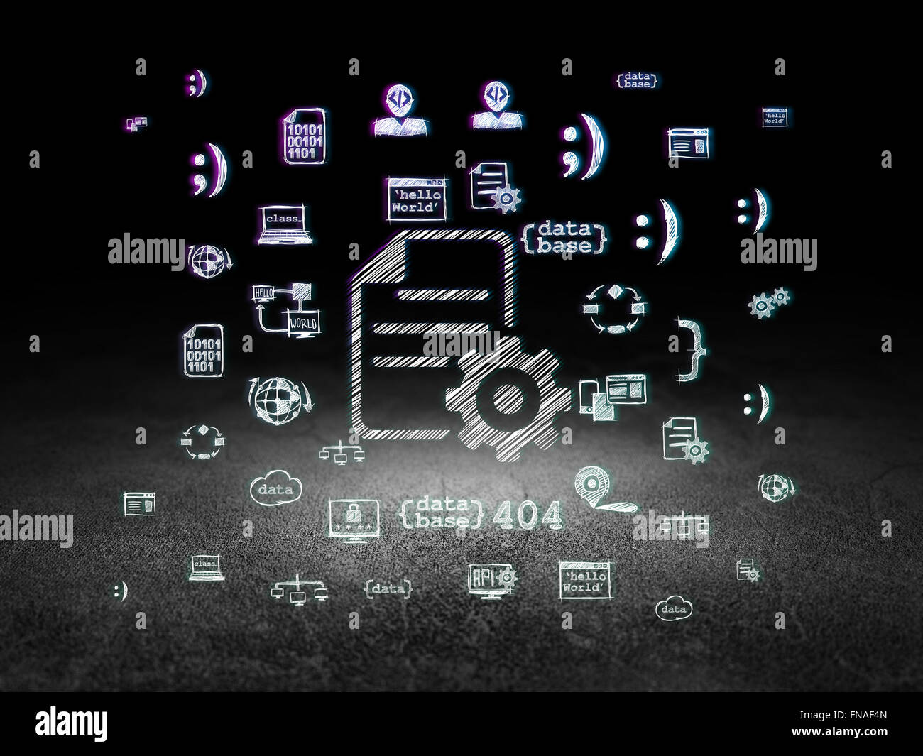 Programming concept: Gear in grunge dark room Stock Photo - Alamy