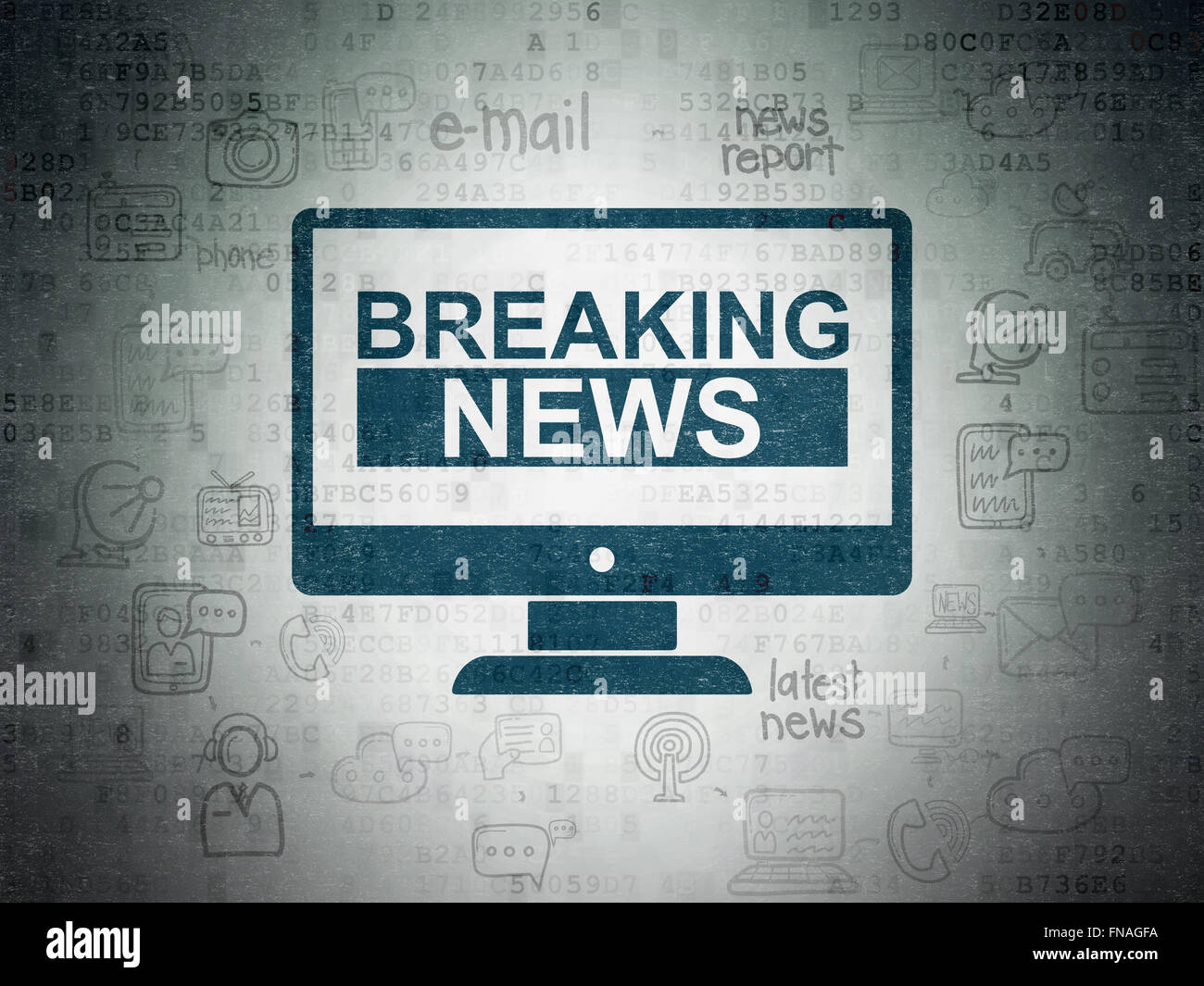 News concept: Breaking News On Screen on Digital Paper background Stock ...
