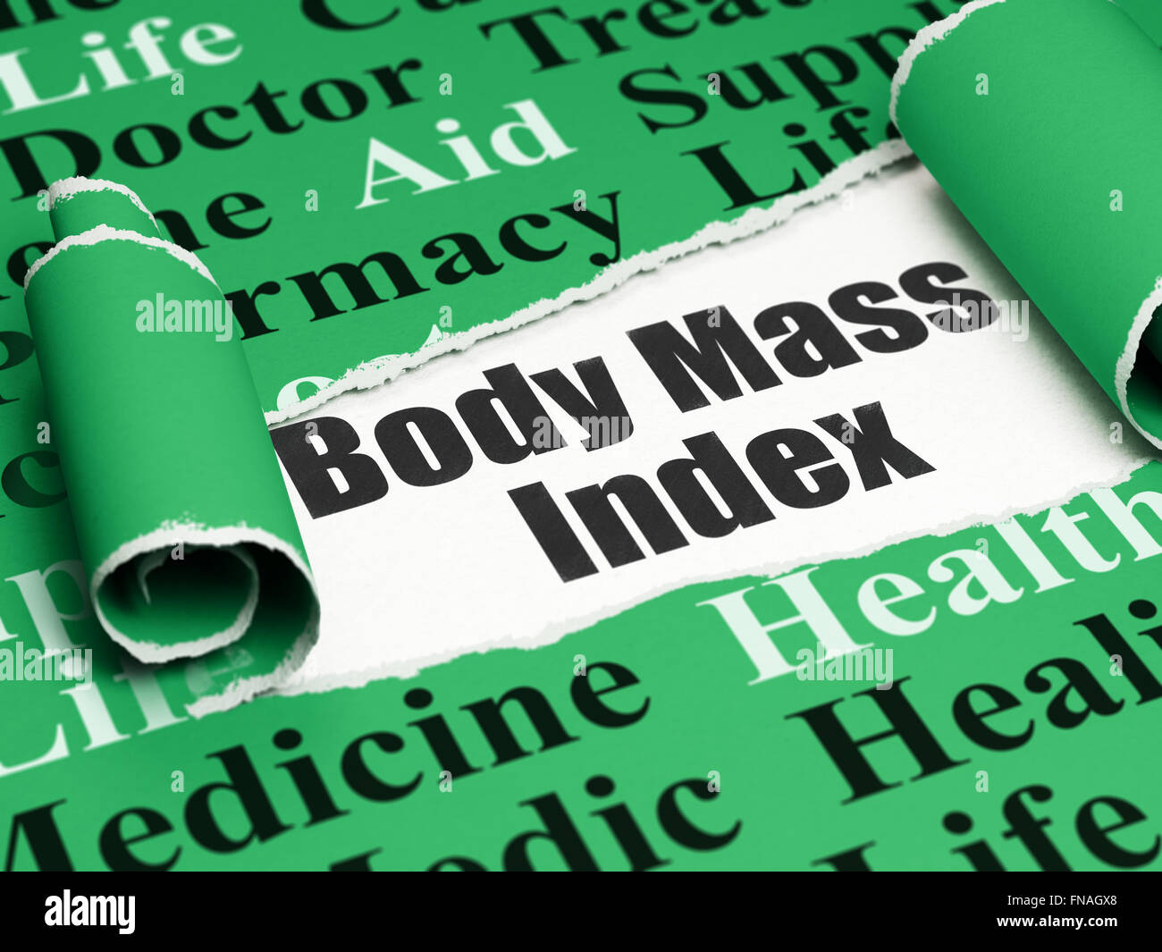 Medicine concept: black text Body Mass Index under the piece of torn ...