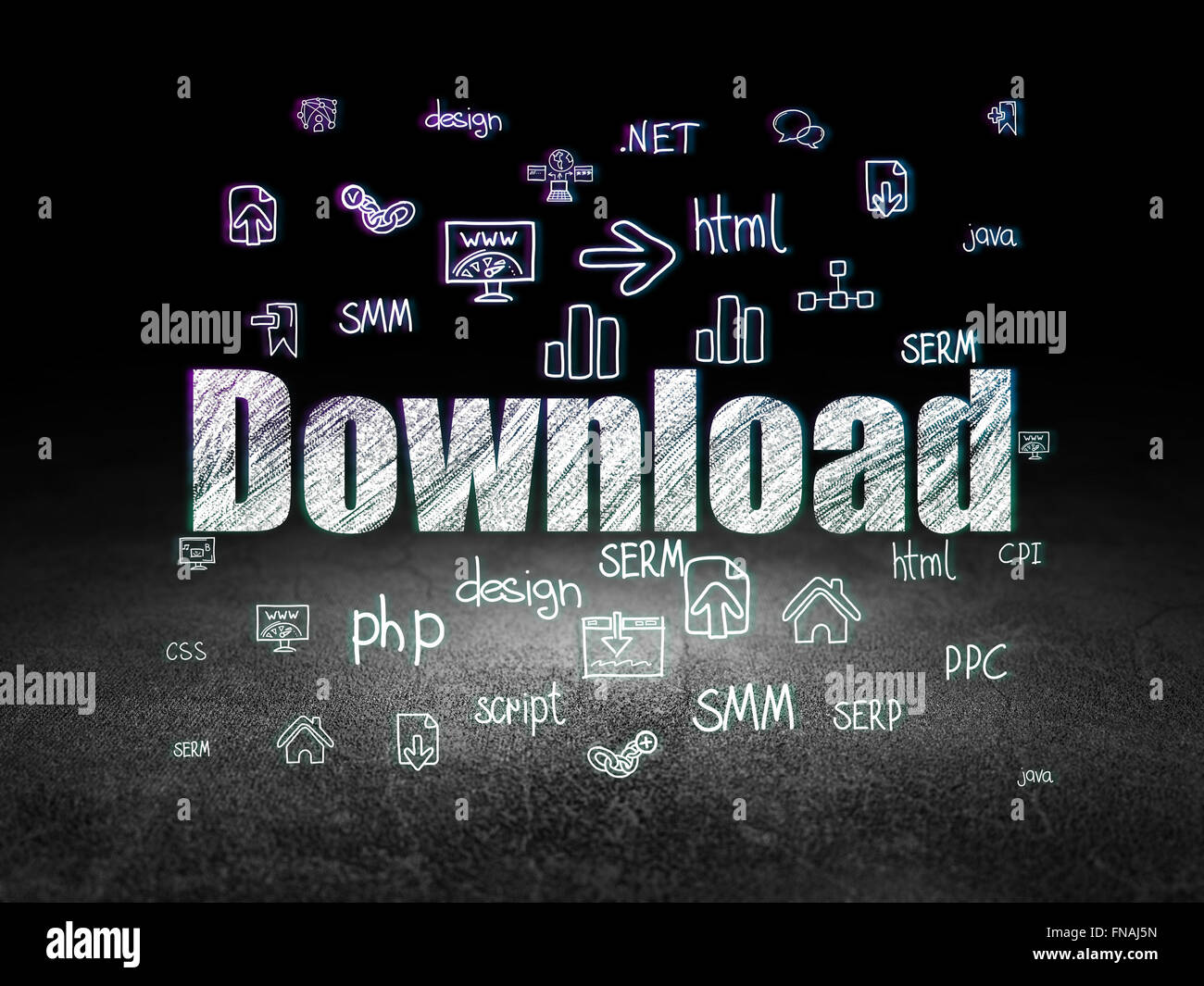 Web design concept: Download in grunge dark room Stock Photo - Alamy