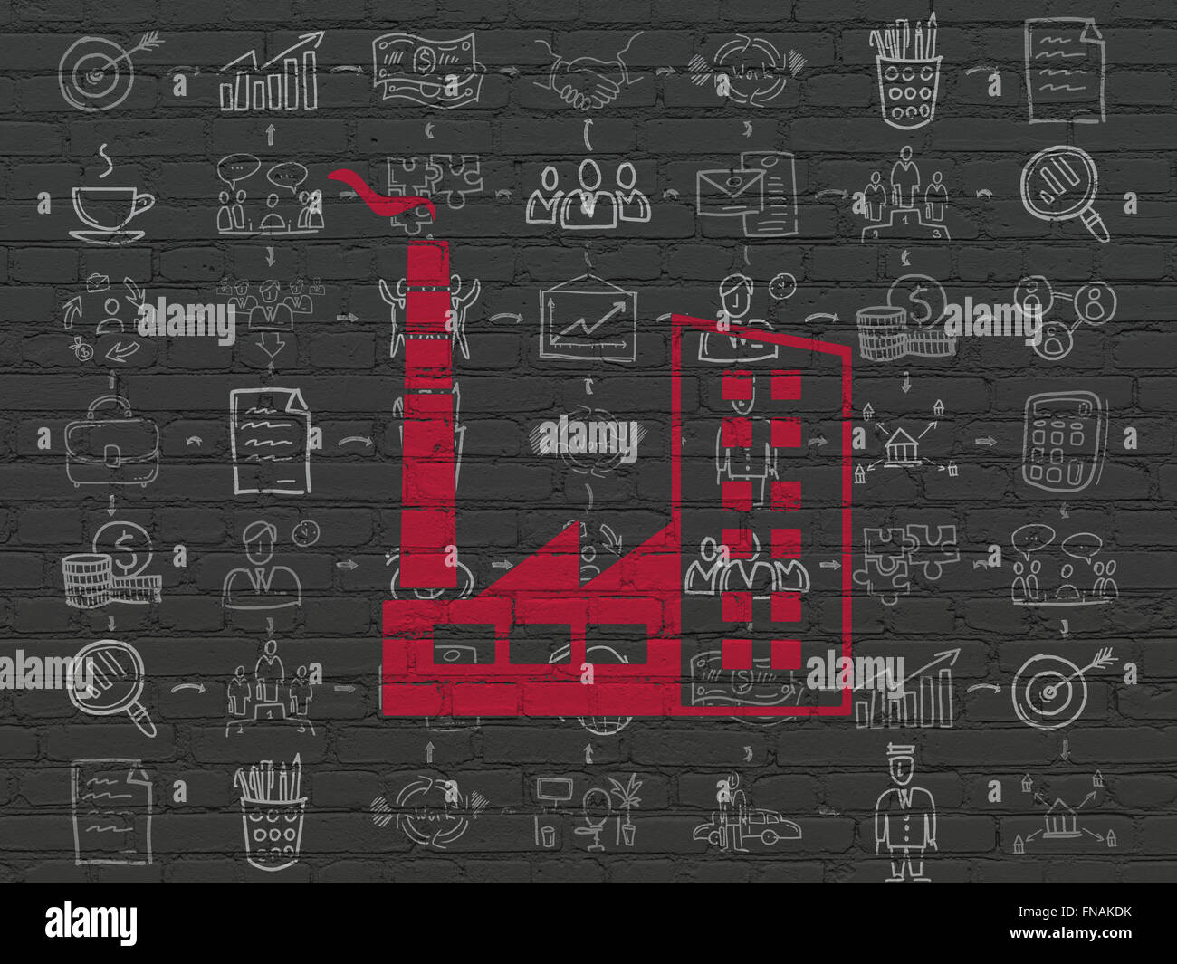 Finance concept: Industry Building on wall background Stock Photo - Alamy