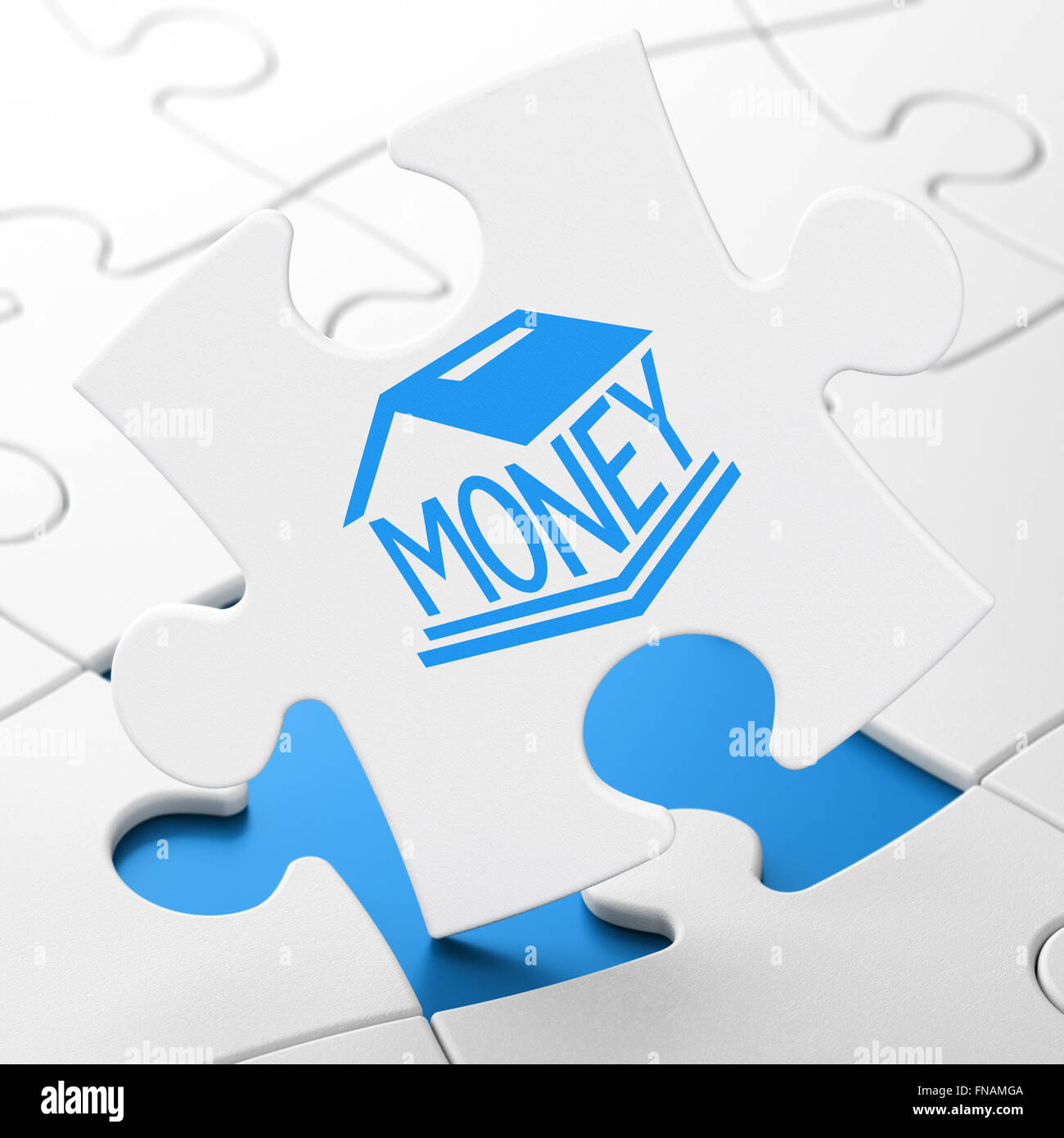 Currency concept: Money Box on puzzle background Stock Photo - Alamy