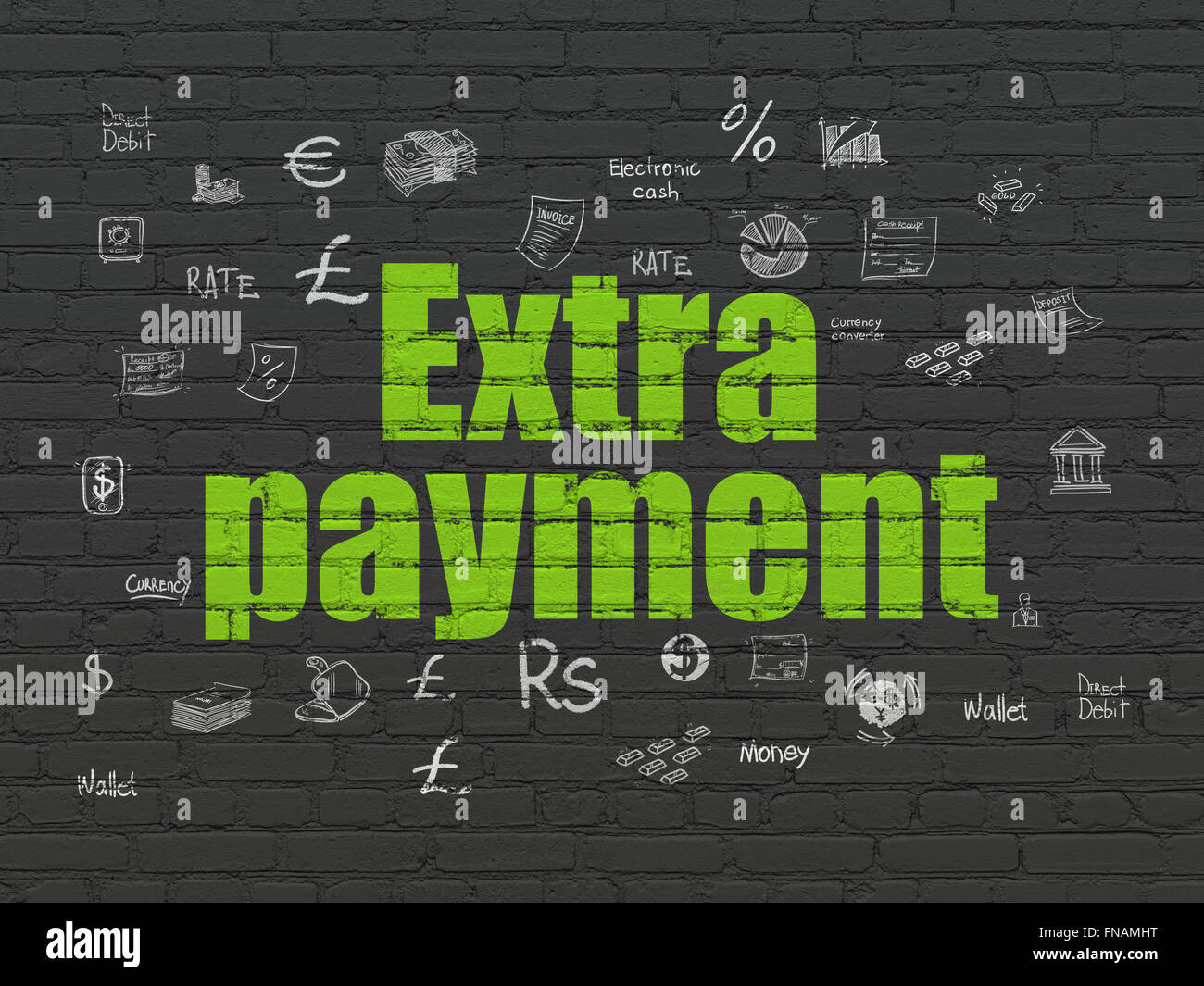 Banking concept: Extra Payment on wall background Stock Photo - Alamy