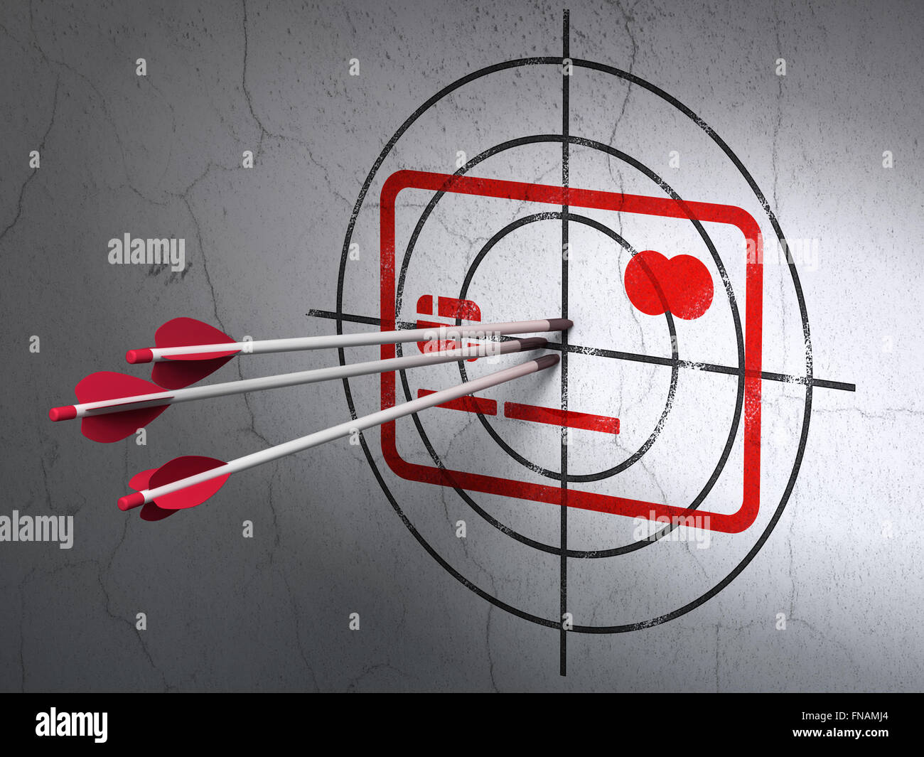 Banking concept: arrows in Credit Card target on wall background Stock ...
