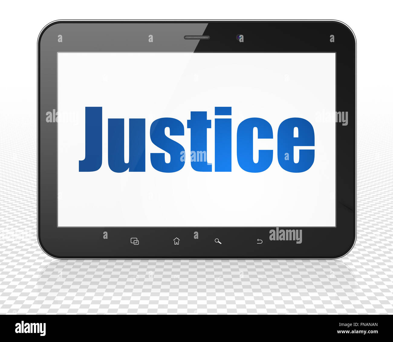 Law concept: Tablet Pc Computer with Justice on display Stock Photo - Alamy