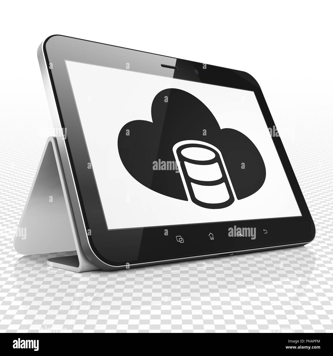 Software concept: Tablet Computer with Database With Cloud on display ...