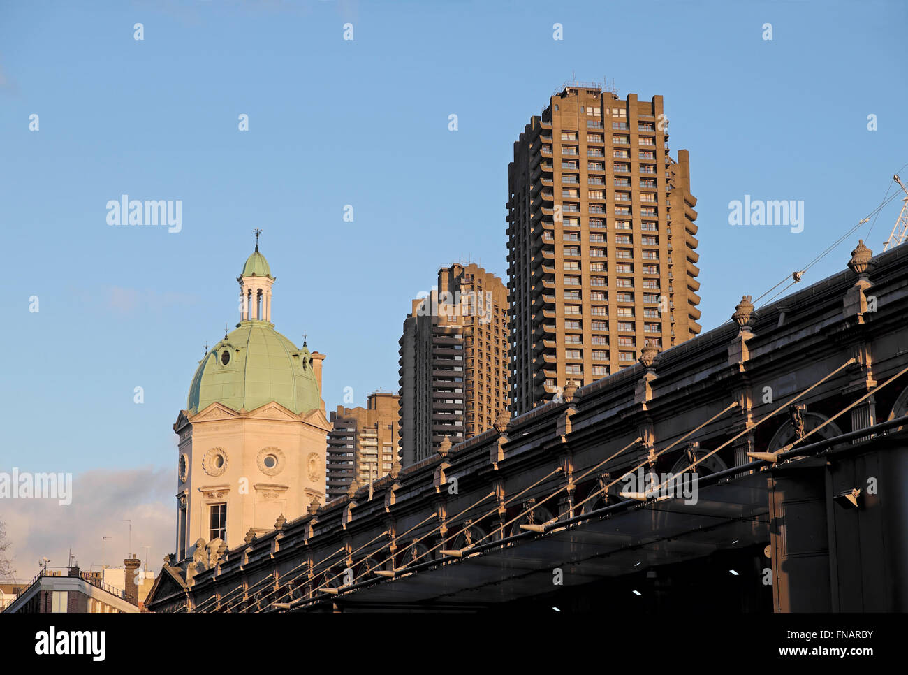 Barbican Estate Towers skyline buildings rising above Smithfield Market ...