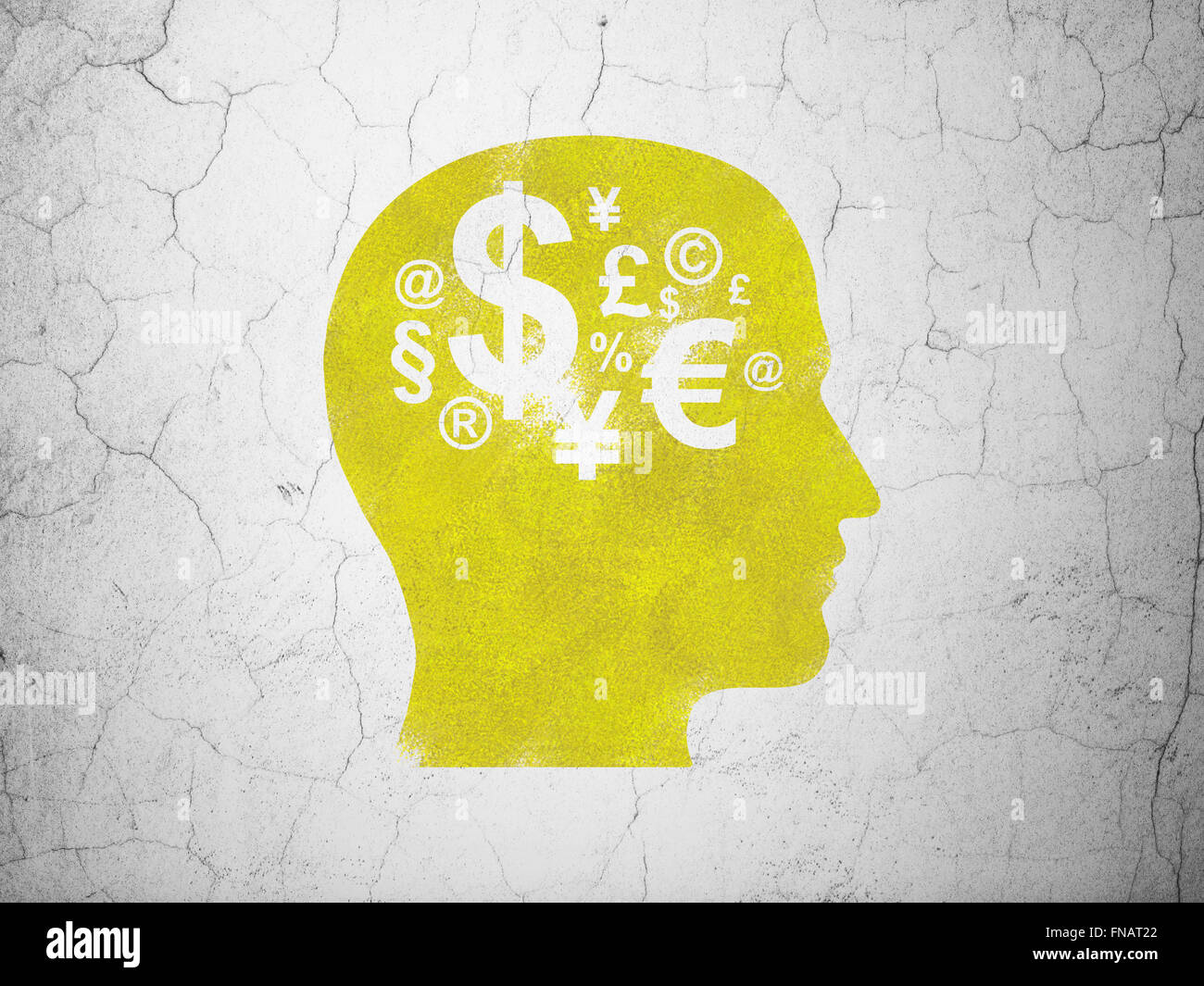 Learning concept: Head With Finance Symbol on wall background Stock ...