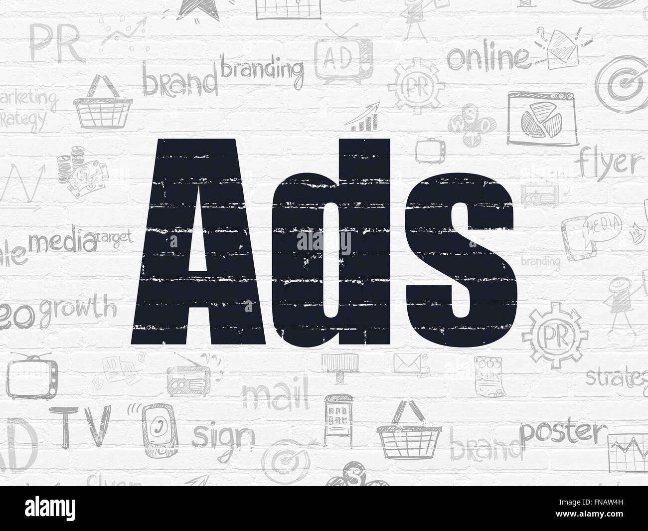 Marketing concept: Ads on wall background Stock Photo - Alamy