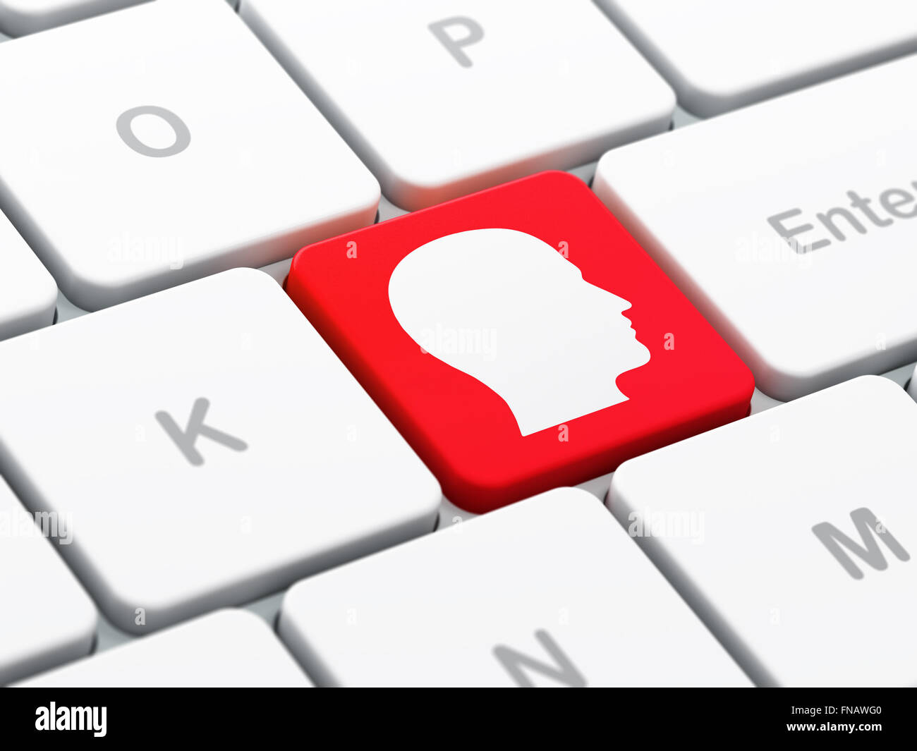 Advertising concept: Head on computer keyboard background Stock Photo ...