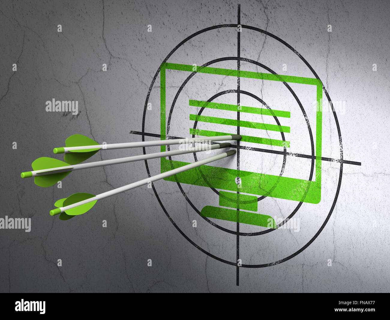 Web design concept: arrows in Monitor target on wall background Stock ...