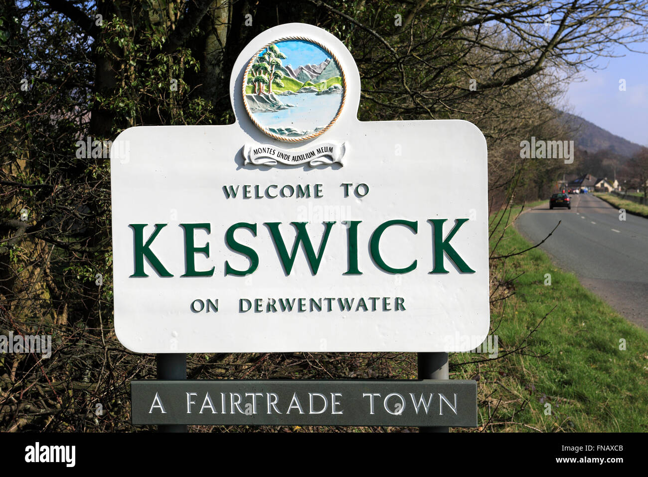 Spring view over Keswick town, Lake District National Park, Cumbria ...