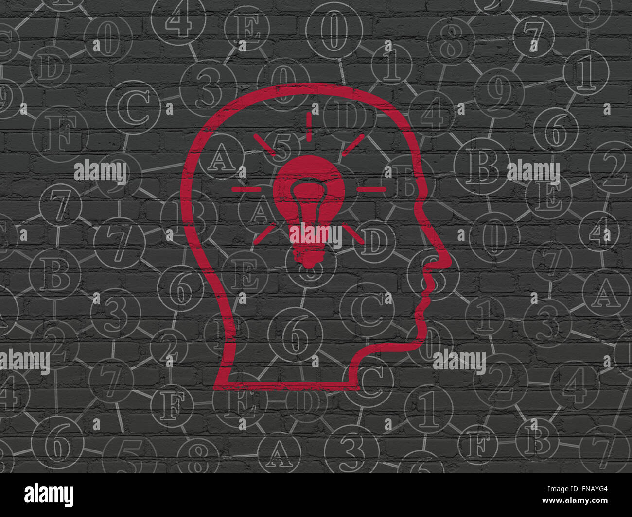 Data concept: Head With Lightbulb on wall background Stock Photo - Alamy