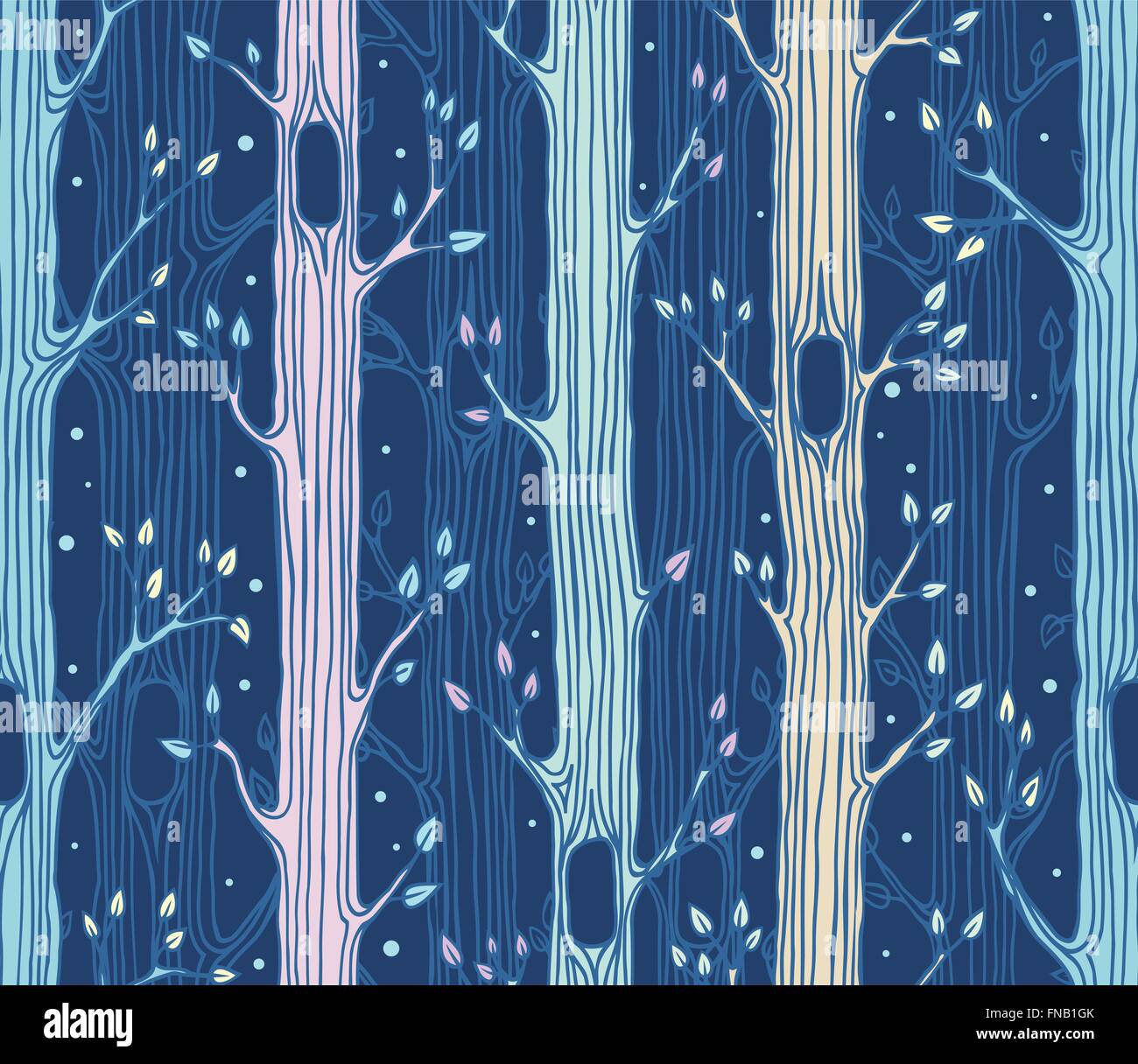Seamless pattern with trees, night woodland background, forest at ...