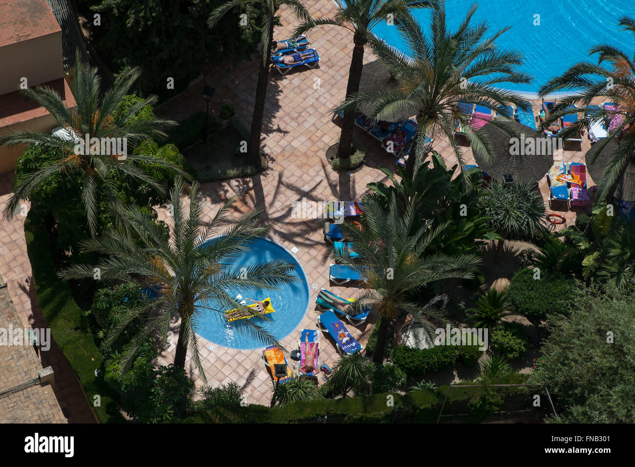 Benidorm, Spain - SEP 20, 2014: view of swimming pool and colorful ...