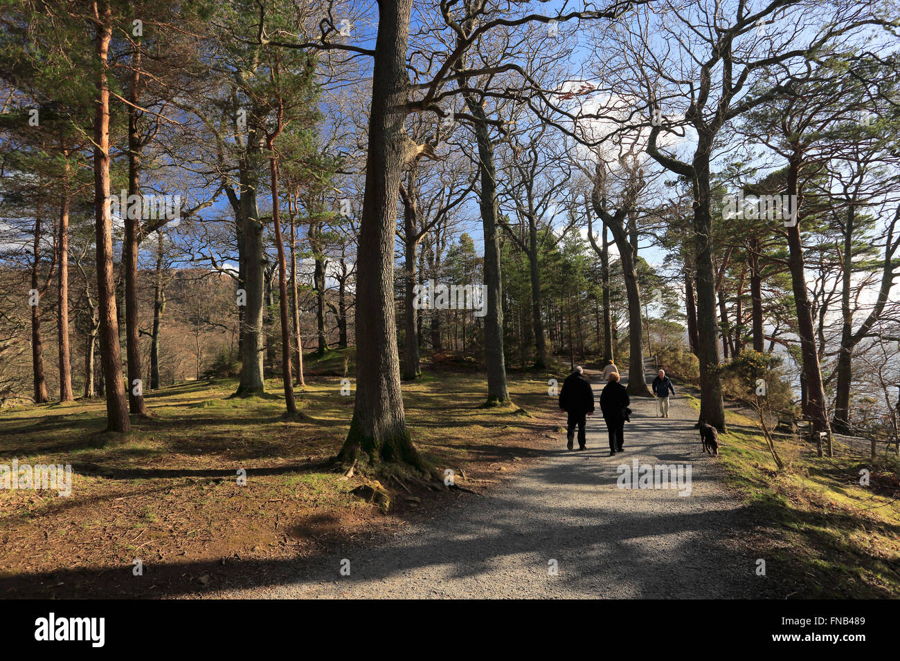 Walkers at Friars Crag, Derwentwater lake, Keswick, Lake District ...