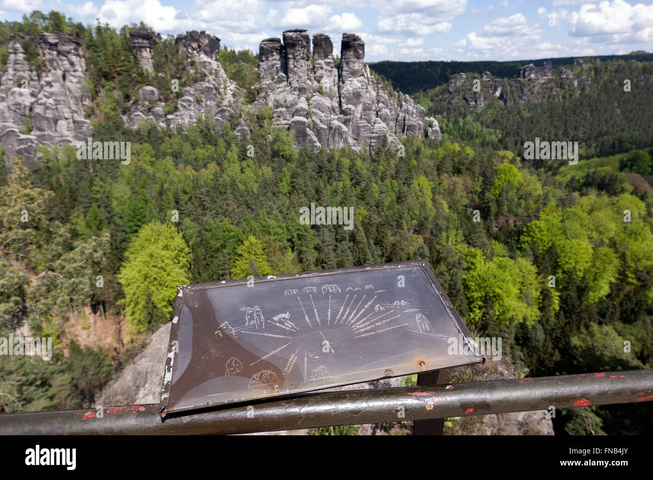 Tourist map to identify the eroded sandstone landscape in Bastei, Elbe ...