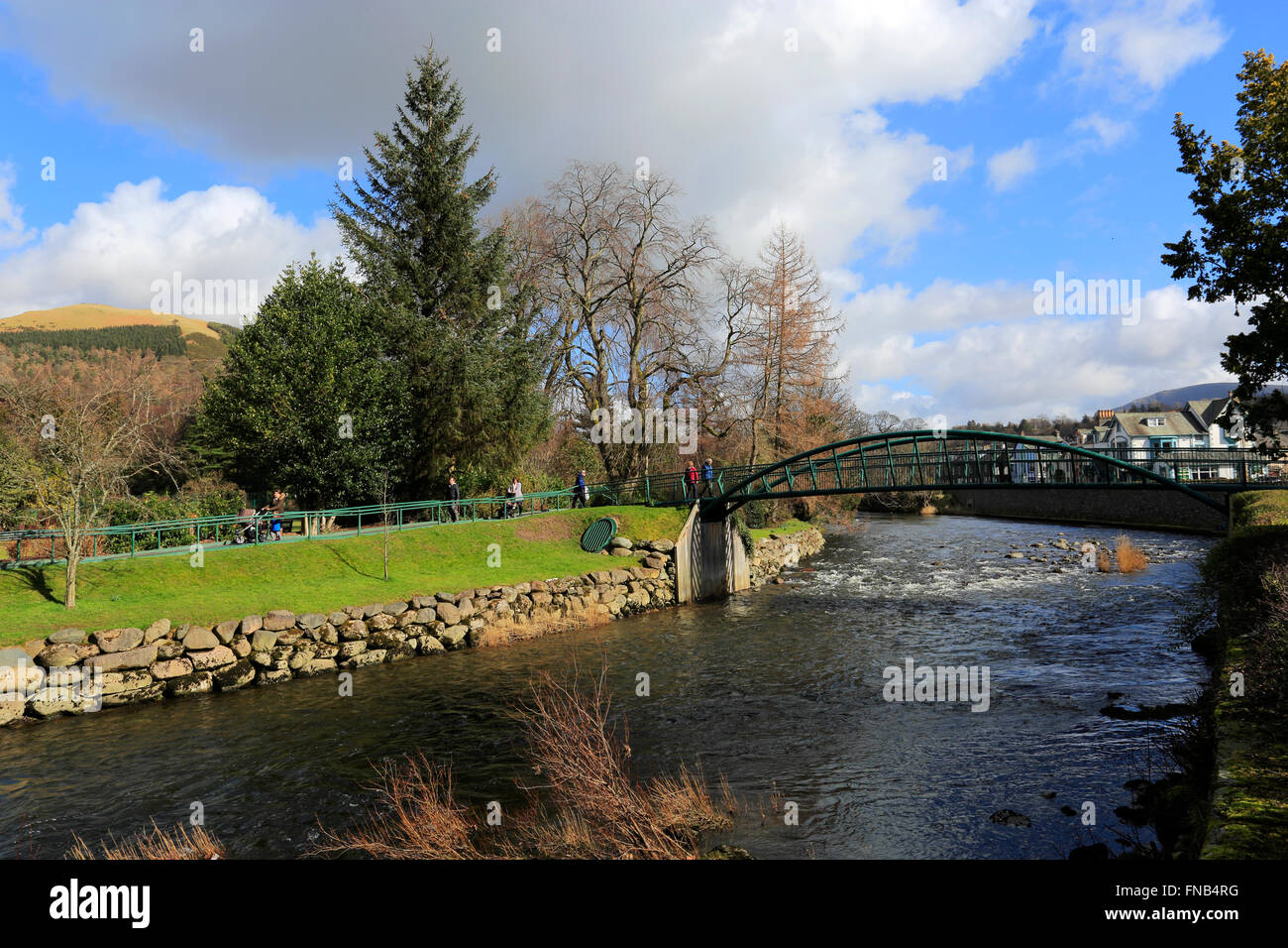 Spring, river Greta, Keswick town, Lake District National Park, Cumbria ...