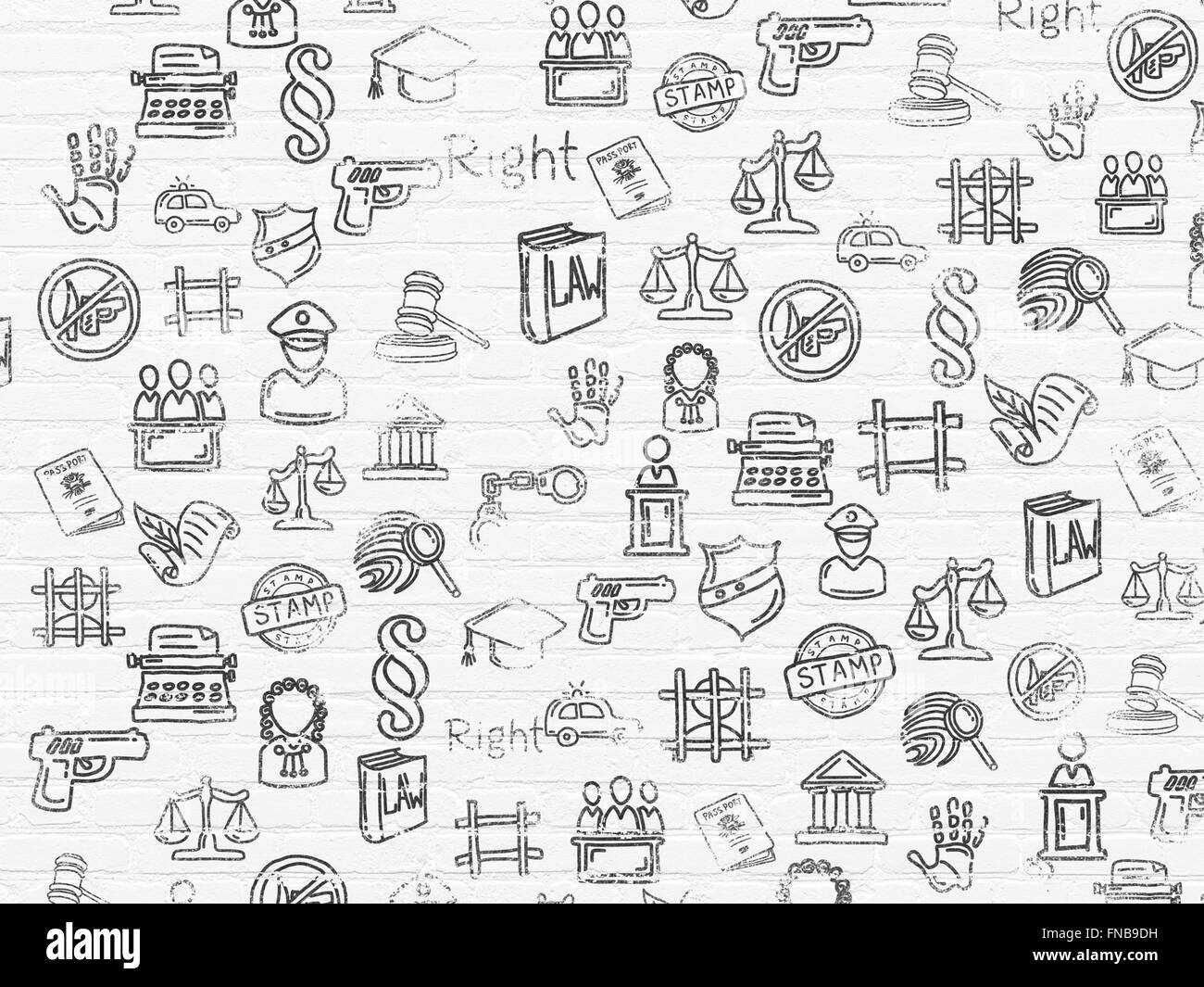 Grunge background: White Brick wall texture with Painted Hand Drawn Law ...