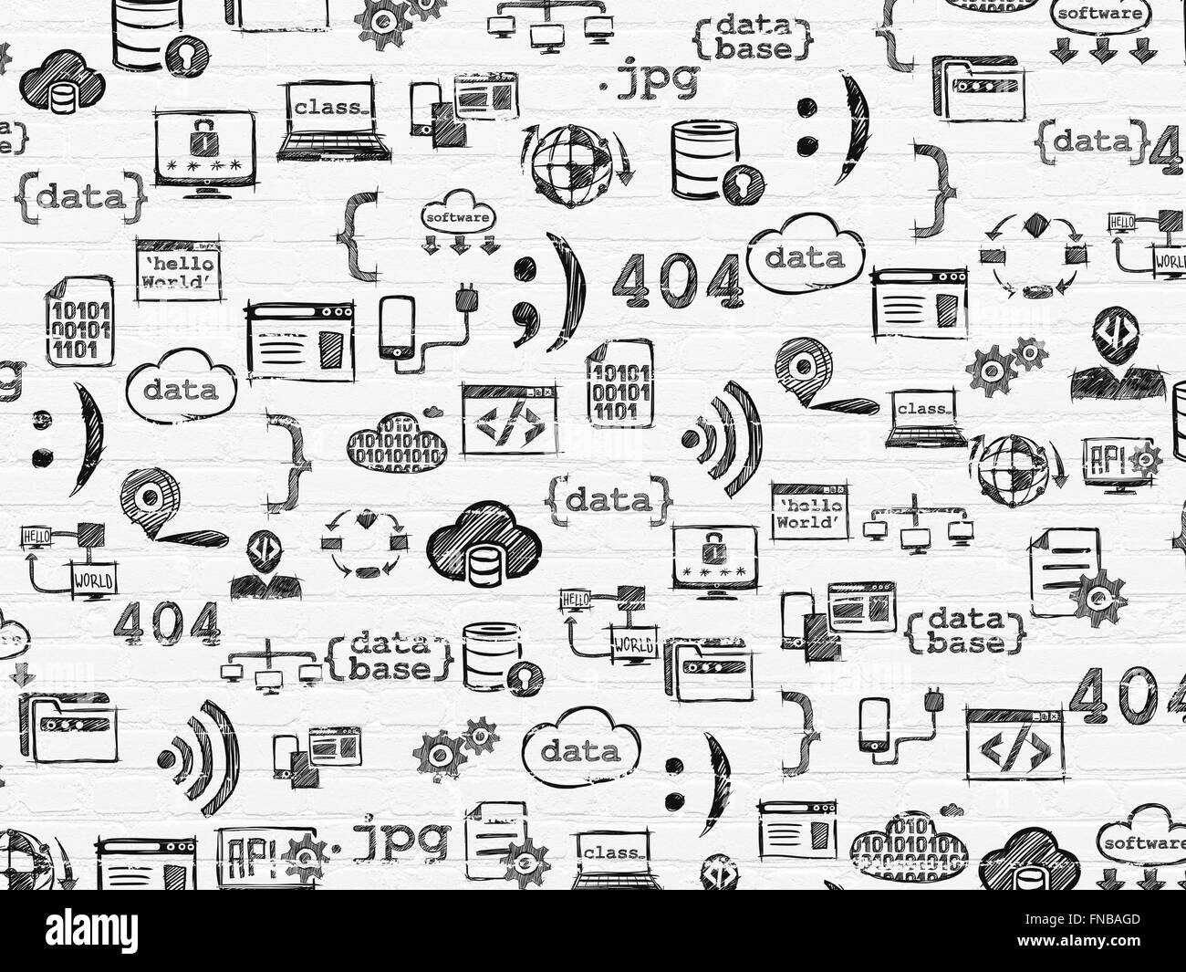 Grunge background: White Brick wall texture with Hand Drawn Programming ...