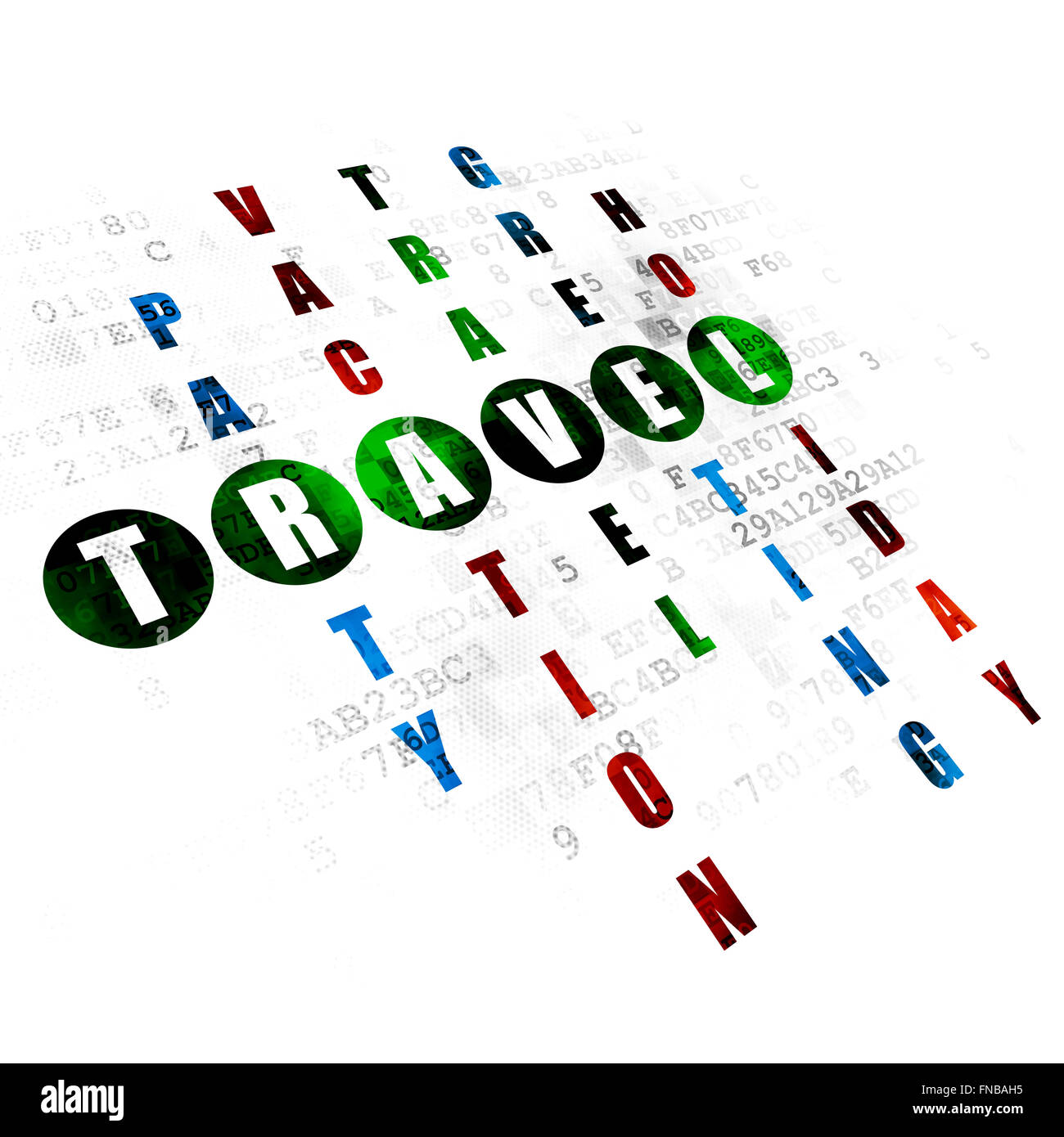 Entertainment, concept: Pixelated green word Travel in solving ...