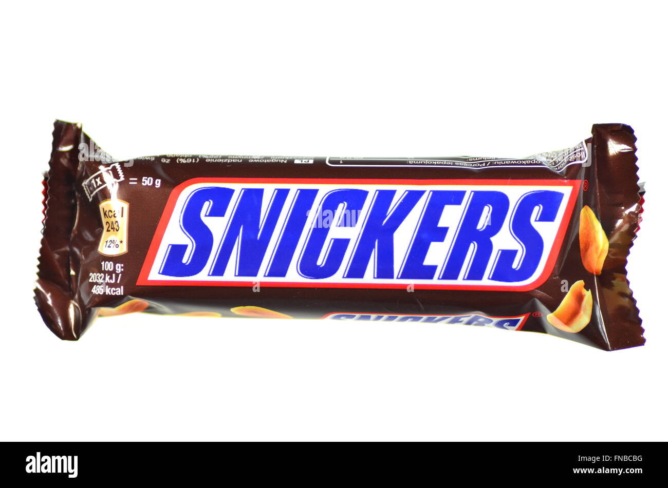 Snickers chocolate bar isolated on white background Stock Photo - Alamy