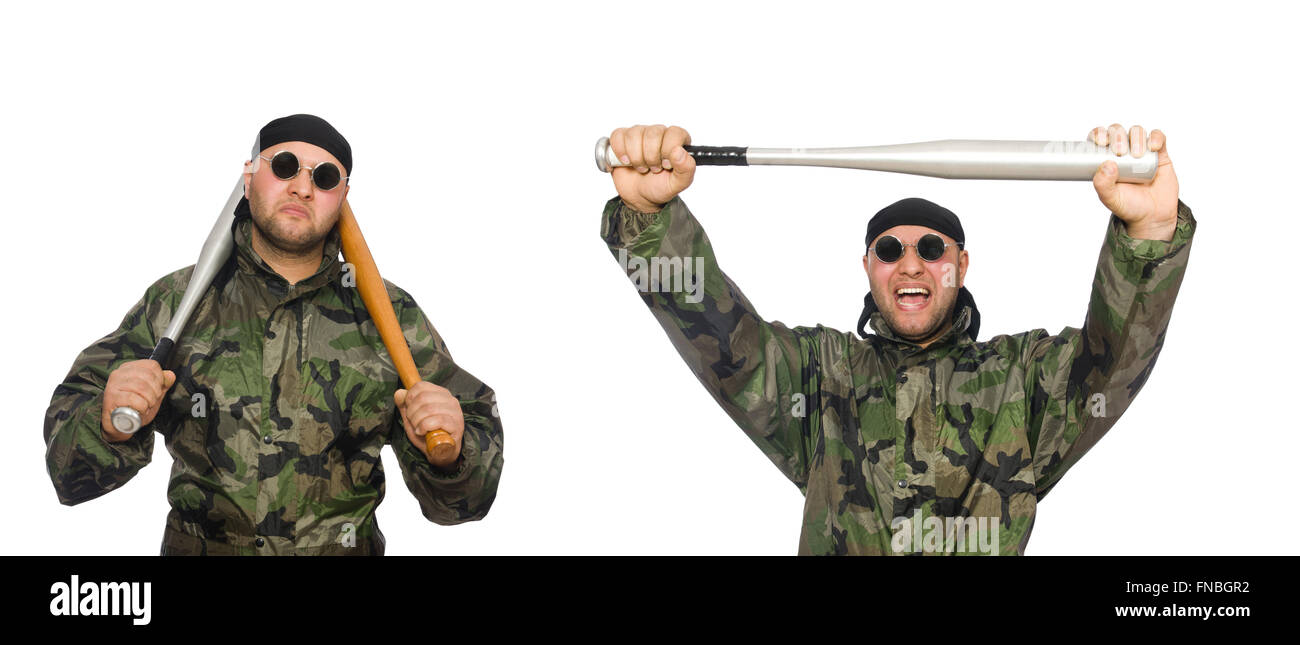 Soldier with baseball bat on white Stock Photo - Alamy