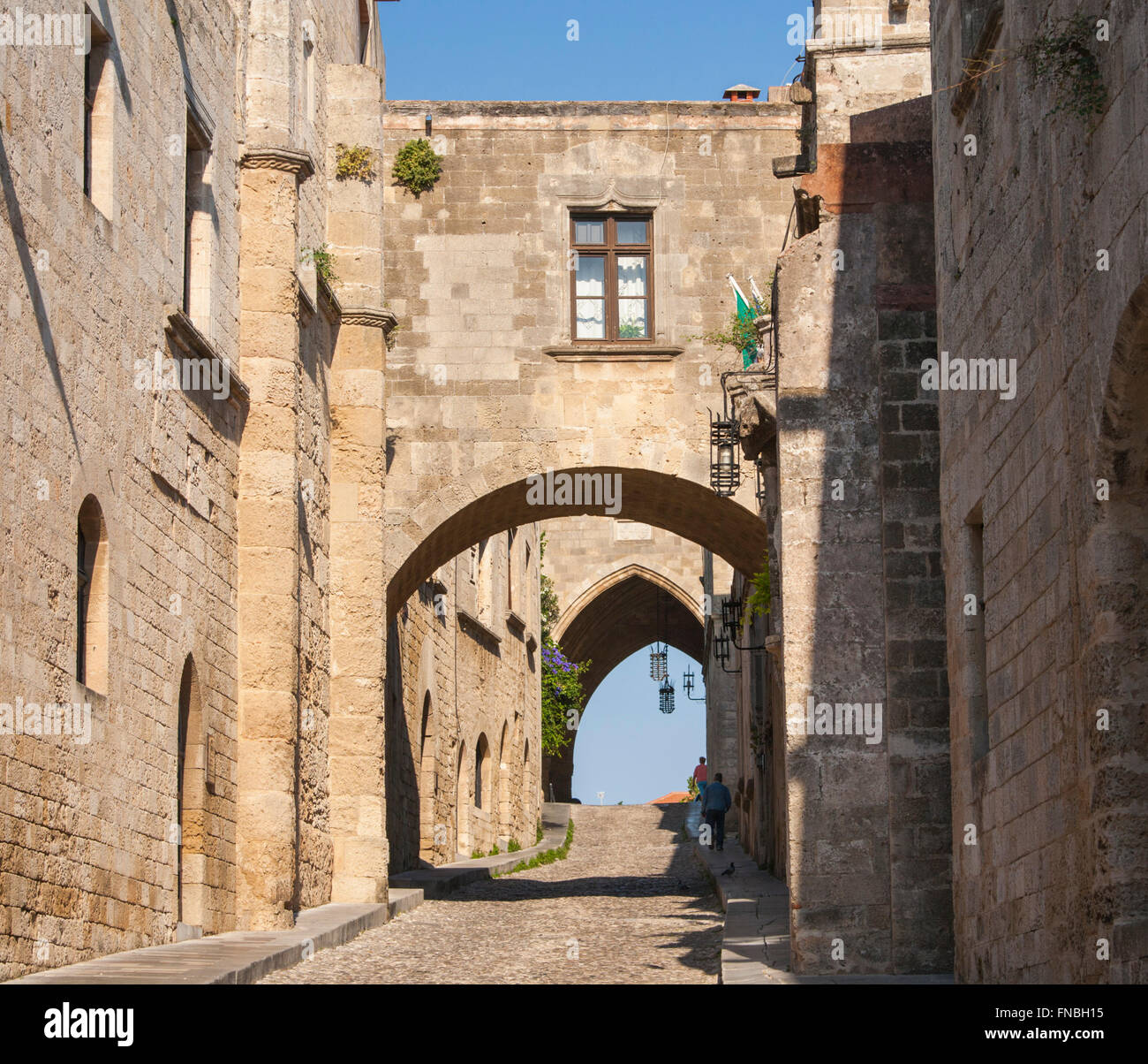 Rhodes Town, Rhodes, South Aegean, Greece. View up historic Odos ...